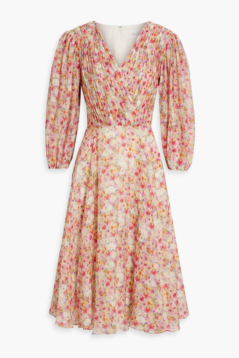 open lace back dress Mikael Aghal Floral Pleated Chiffon Maxi Dress – MSA Haute Couture main image 0