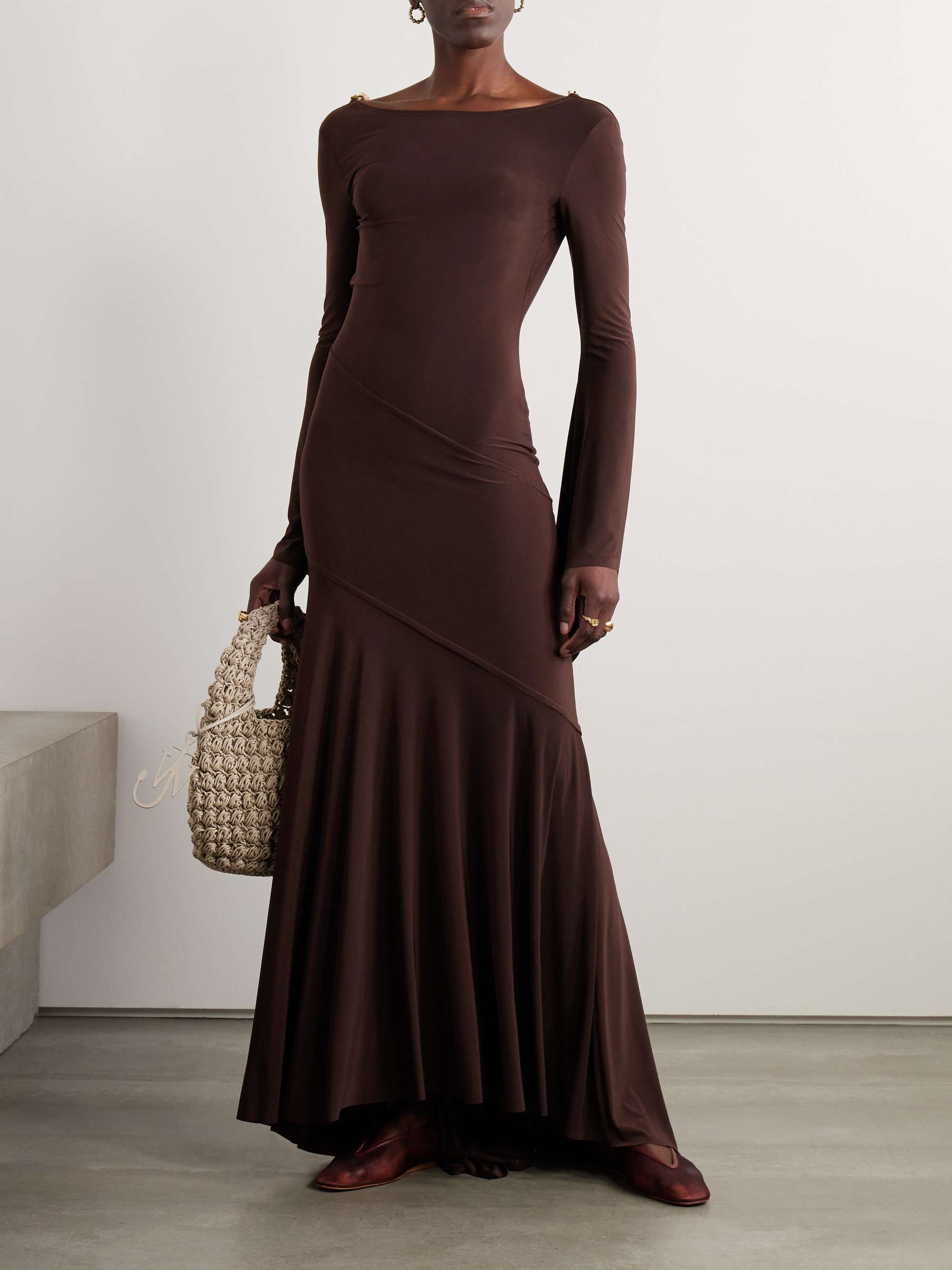 Siedres Alin Embellished Open-Back Maxi Dress In Brown - 50% Off |  Editorialist