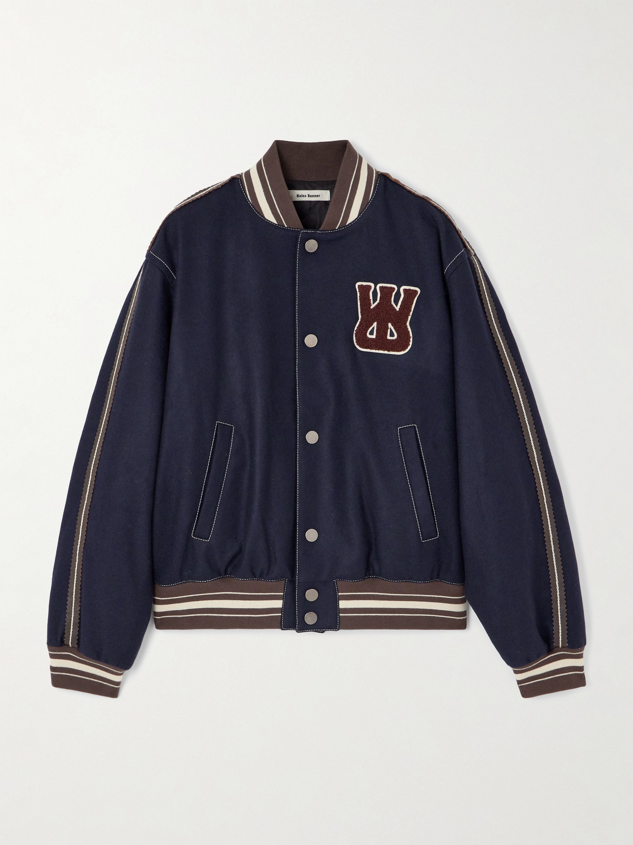 Wales Bonner AppliquéD Embroidered Wool-Blend Varsity Jacket In