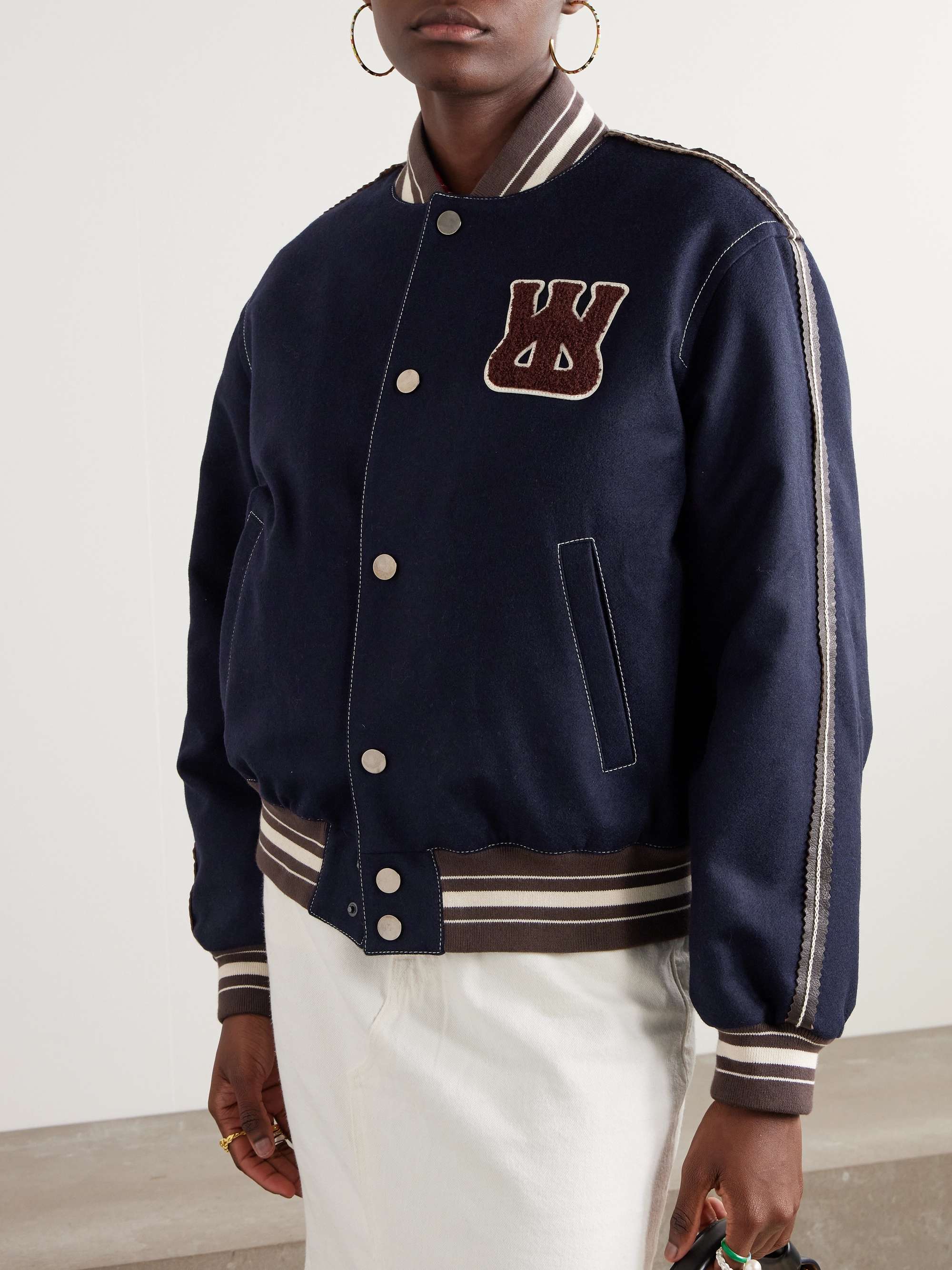 Wales Bonner AppliquéD Embroidered Wool-Blend Varsity Jacket In
