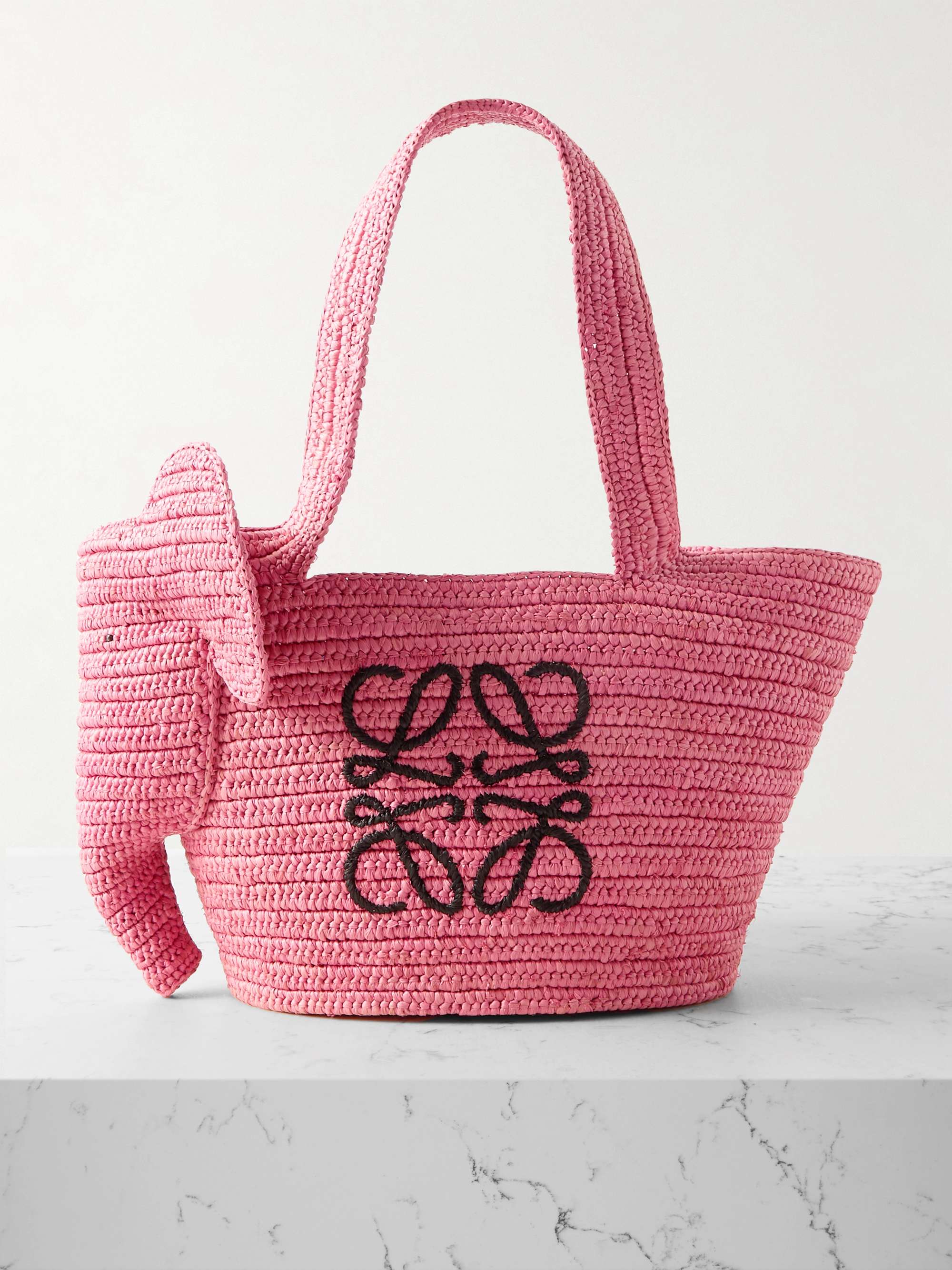Loewe Paula'S Ibiza Small Elephant Raffia Tote In Pink - 50% Off