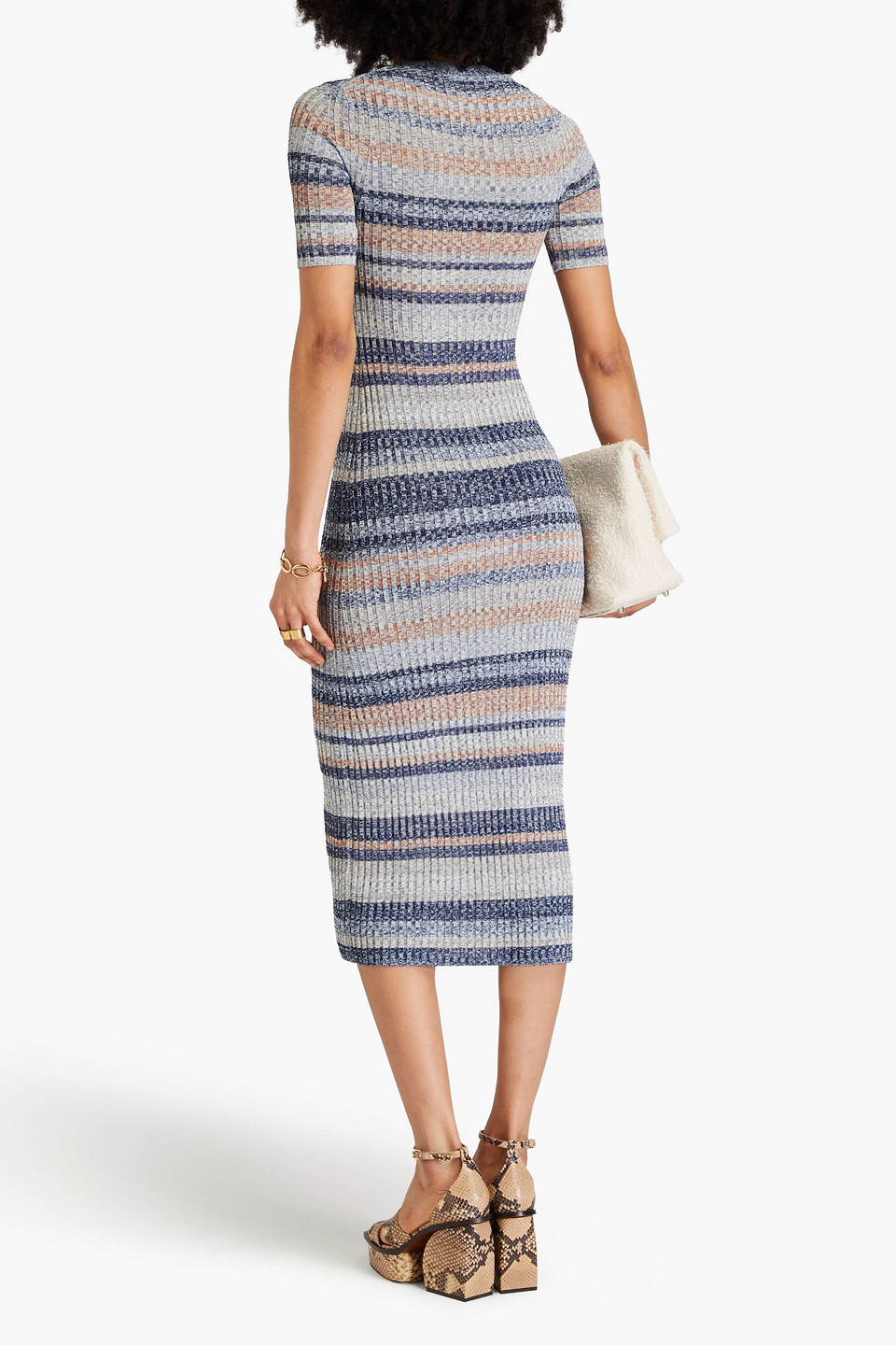 Buy Zimmermann Striped Ribbed-knit Midi Dress - Blue At 69% Off