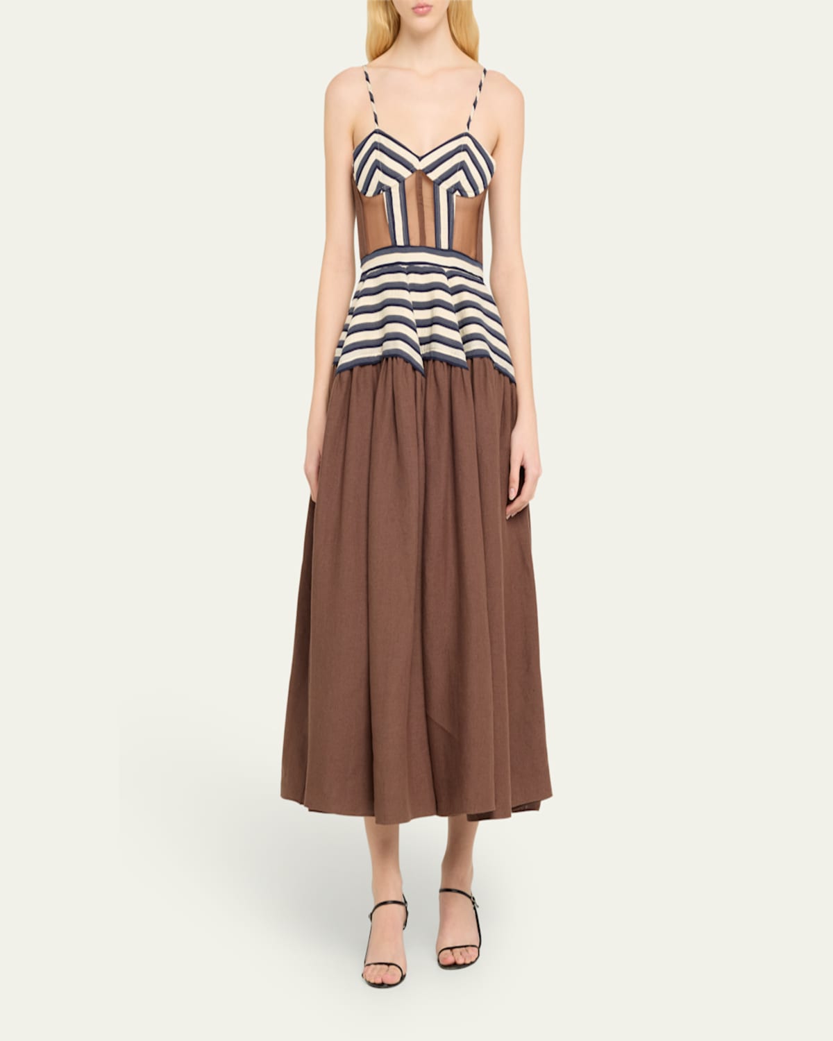 rosie assoulin golden afternoon striped linen midi dress us 4 Rosie Assoulin Women's Stripe Tie Shirtdress - Blue Stripe main image 0