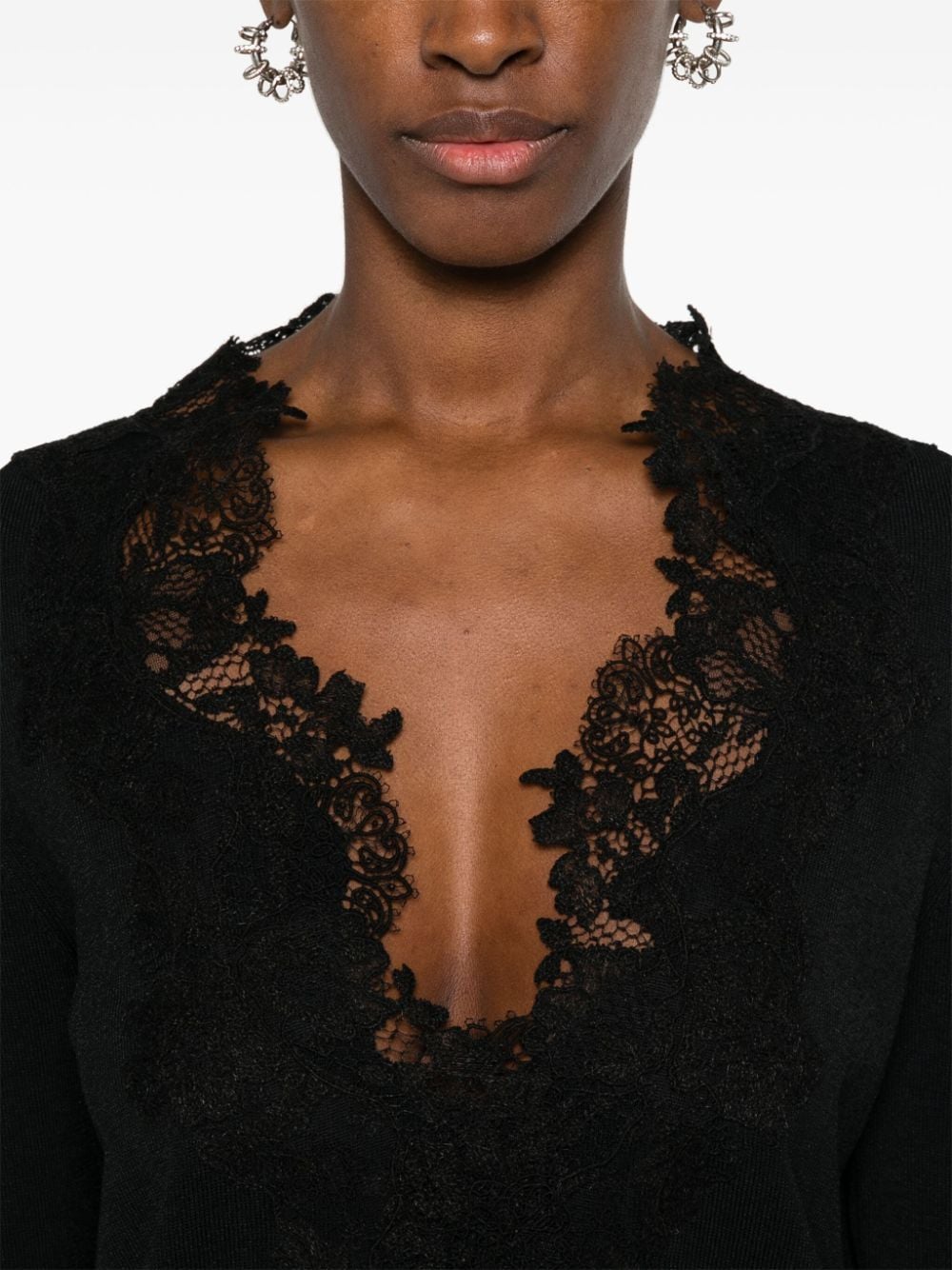 Ermanno Scervino Lace Trim Cardigan In Black - 36% Off | Editorialist