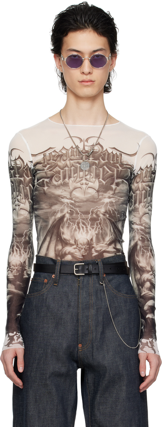 Jean Paul Gaultier Black & White 'The Diablo' Long Sleeve T-Shirt