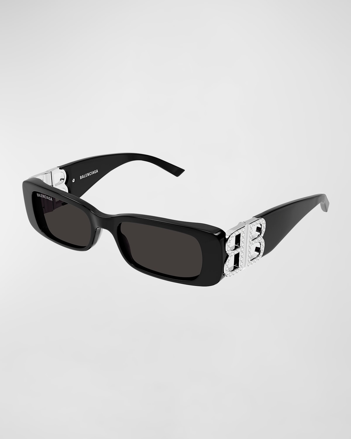 BALENCIAGA BLACK / SILVER CRYSTAL EMBELLISHED BB LOGO RECTANGULAR SHAPE ACETATE Balenciaga® BB0080S Rectangular Sunglasses - EuroOptica main image 3