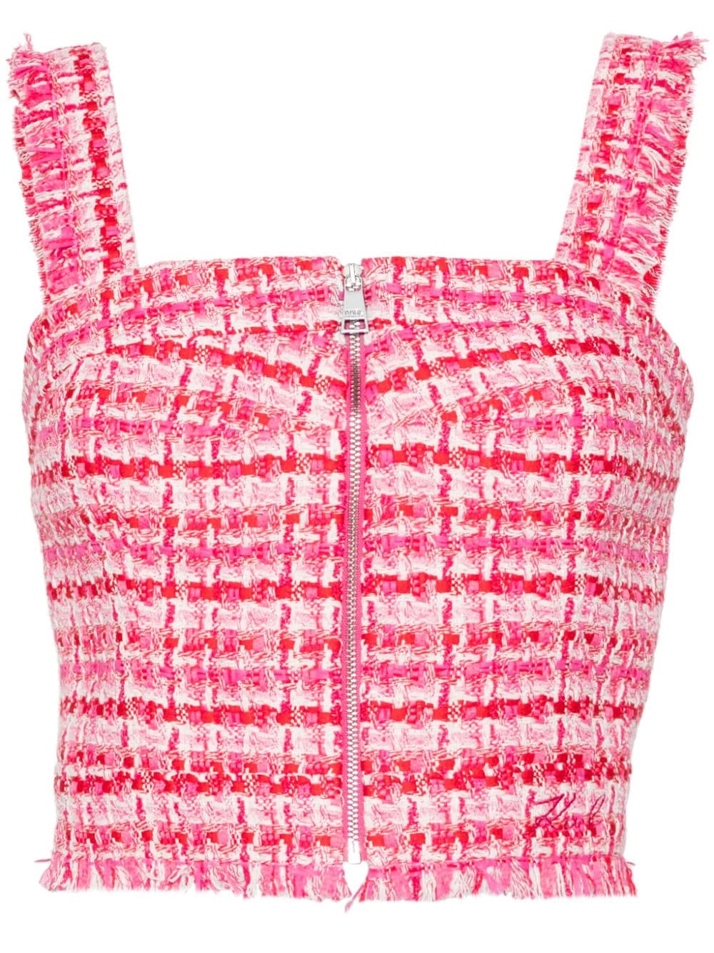 KARL LAGERFELD Karl Lagerfeld Zip-Up Bouclé Cropped Top