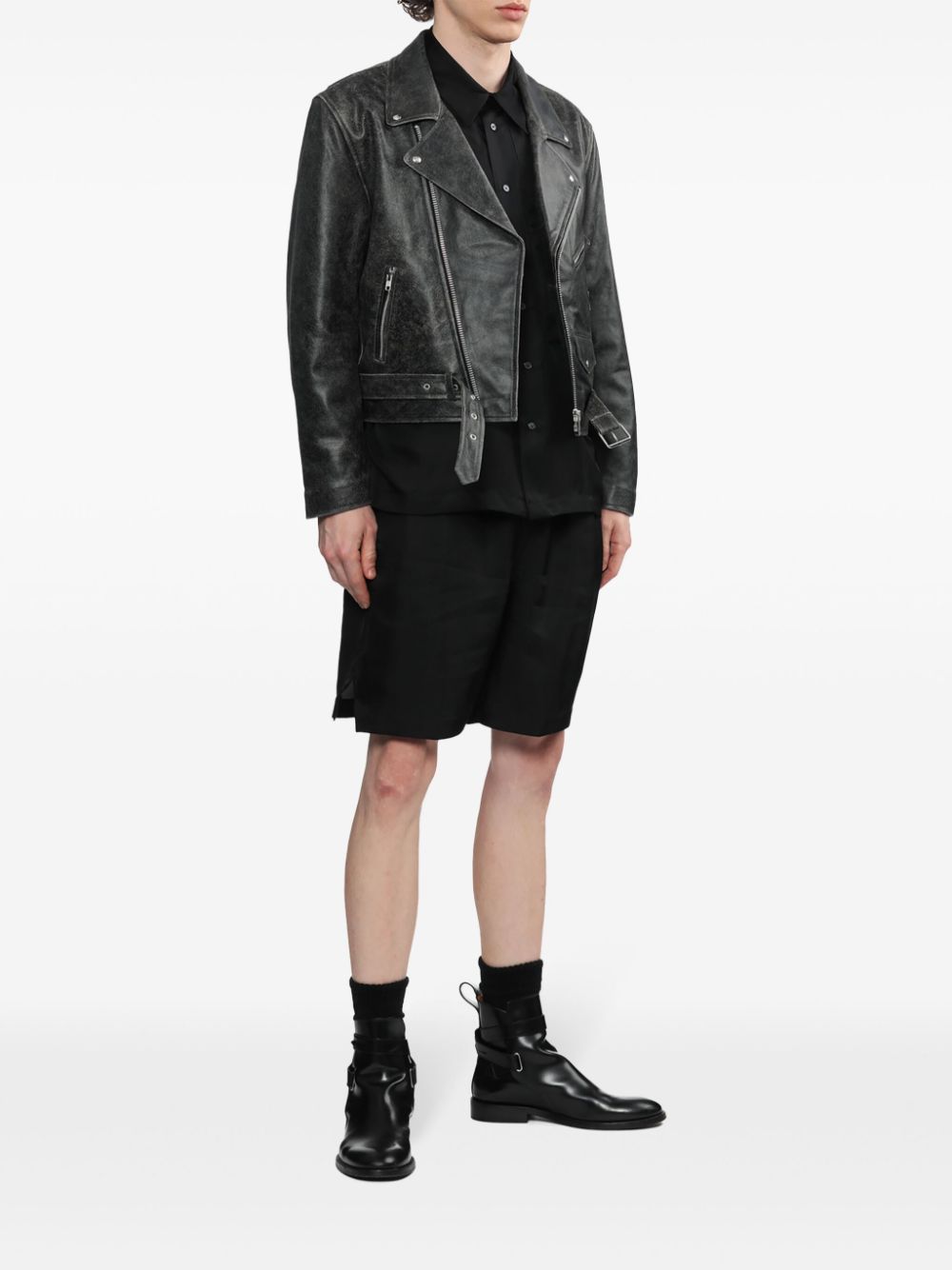 SUNFLOWER Sunflower Faded Leather Biker Jacket