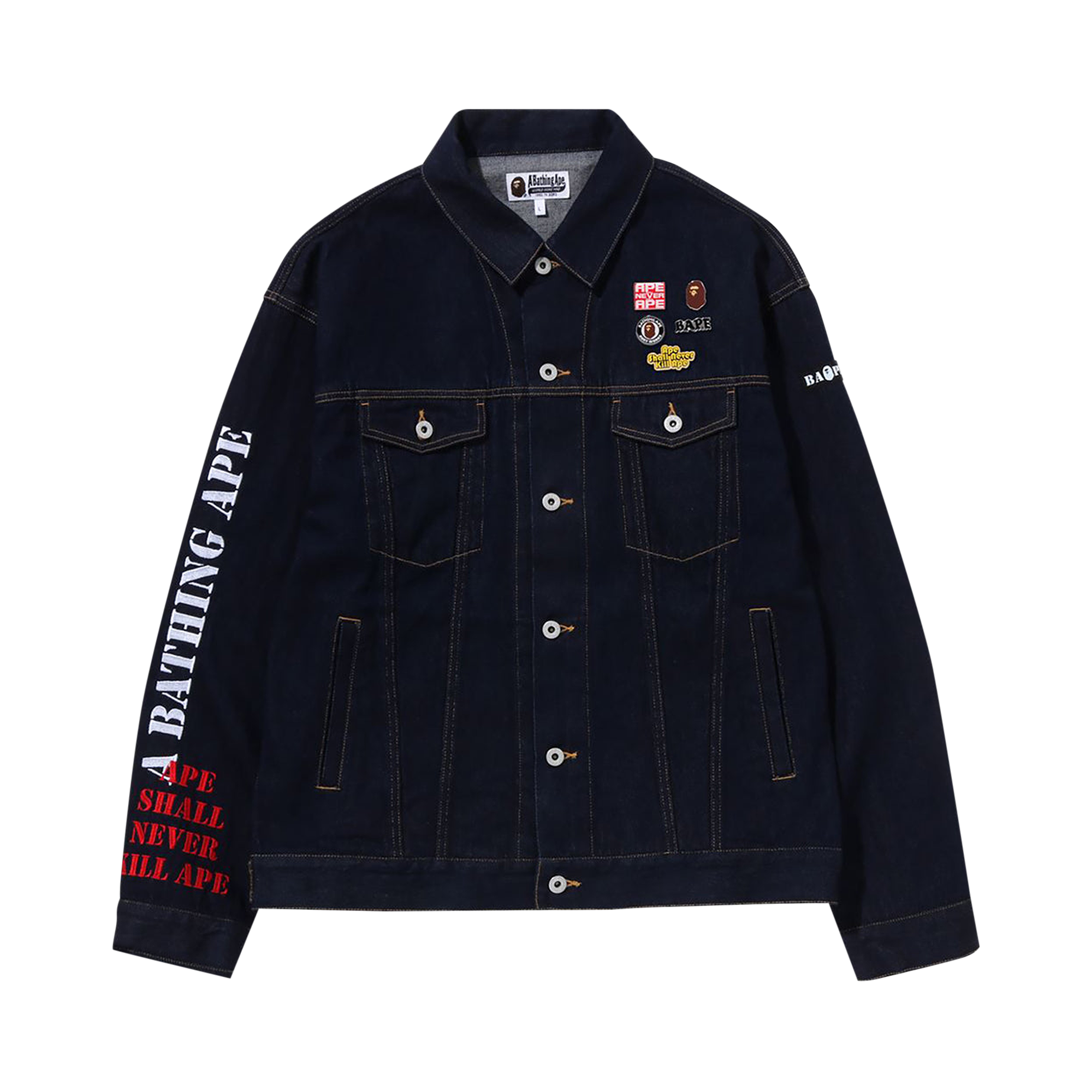 A Bathing Ape Multi Motif Loose Fit Denim Jacket - Blue | Editorialist