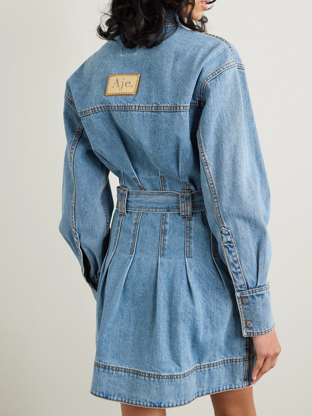 Aje Aradia Belted Denim Mini Shirt Dress - Light Denim | Editorialist