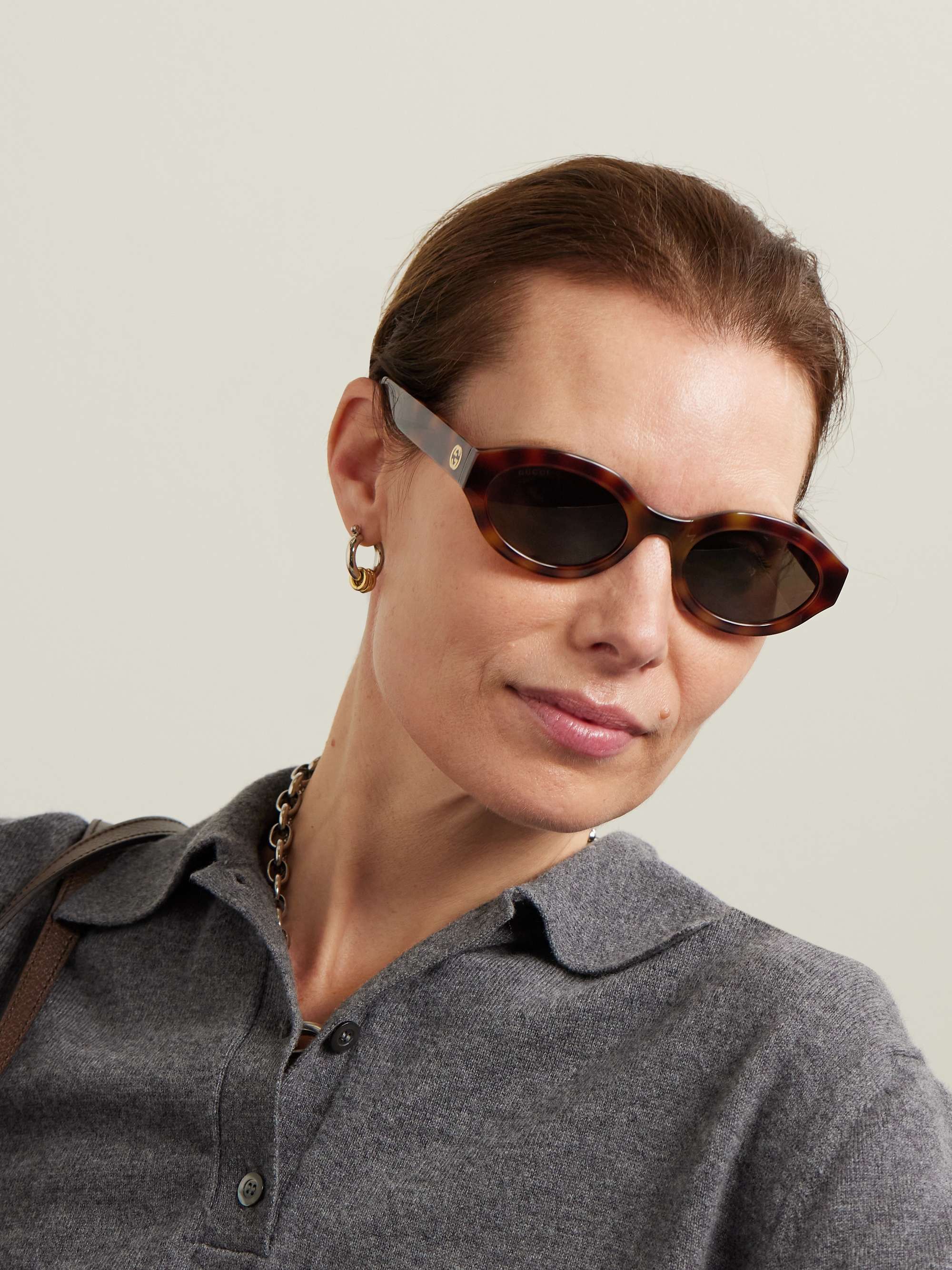 Gucci Gold Buckle Tortoise Frame Sunglasses GUCCI EYEWEAR Rectangular-Frame Tortoiseshell Recycled  main image 2