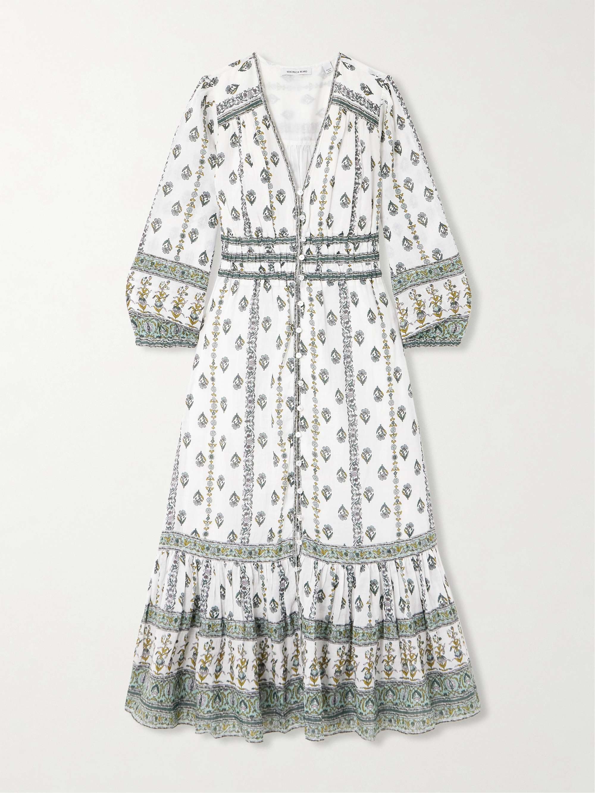 knee length dresses for ladies Veronica Beard Vani Paisley Midi Dress | Ecru Multi main image 1