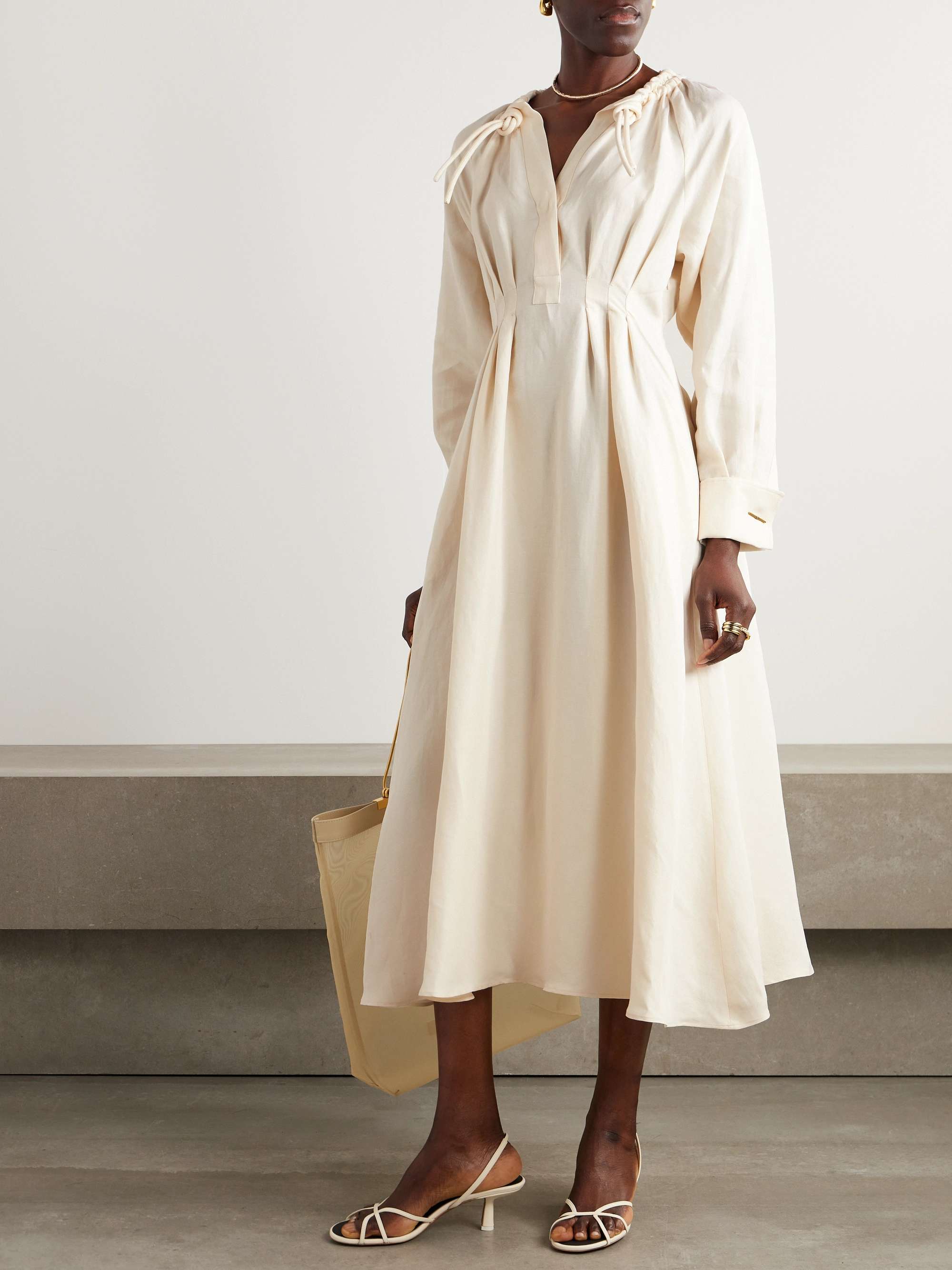 Max Mara Maineline Pleated Linen And Silk-Blend Maxi Dress In Ivory - 30%  Off | Editorialist