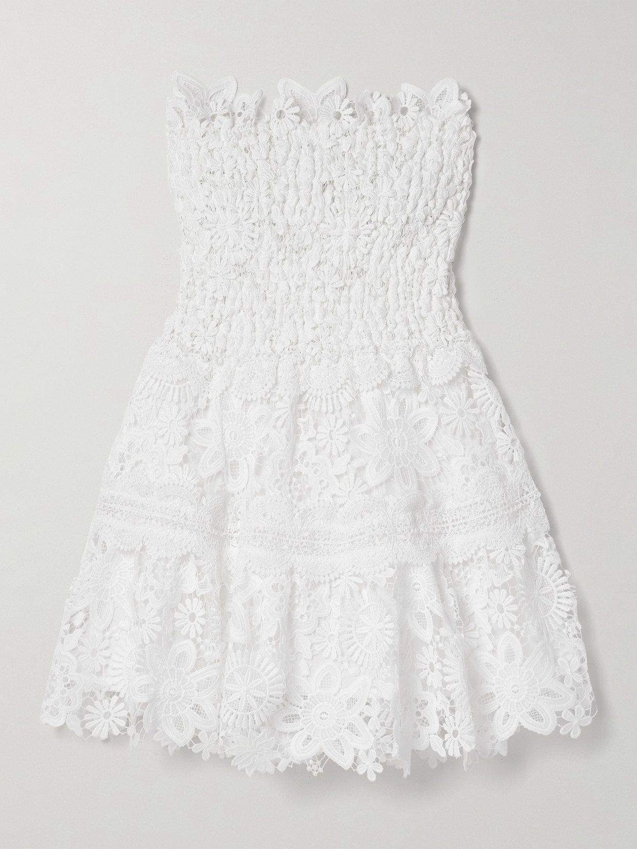 Waimari Tiffany Strapless Shirred Guipure Lace Mini Dress In White - 40%  Off | Editorialist