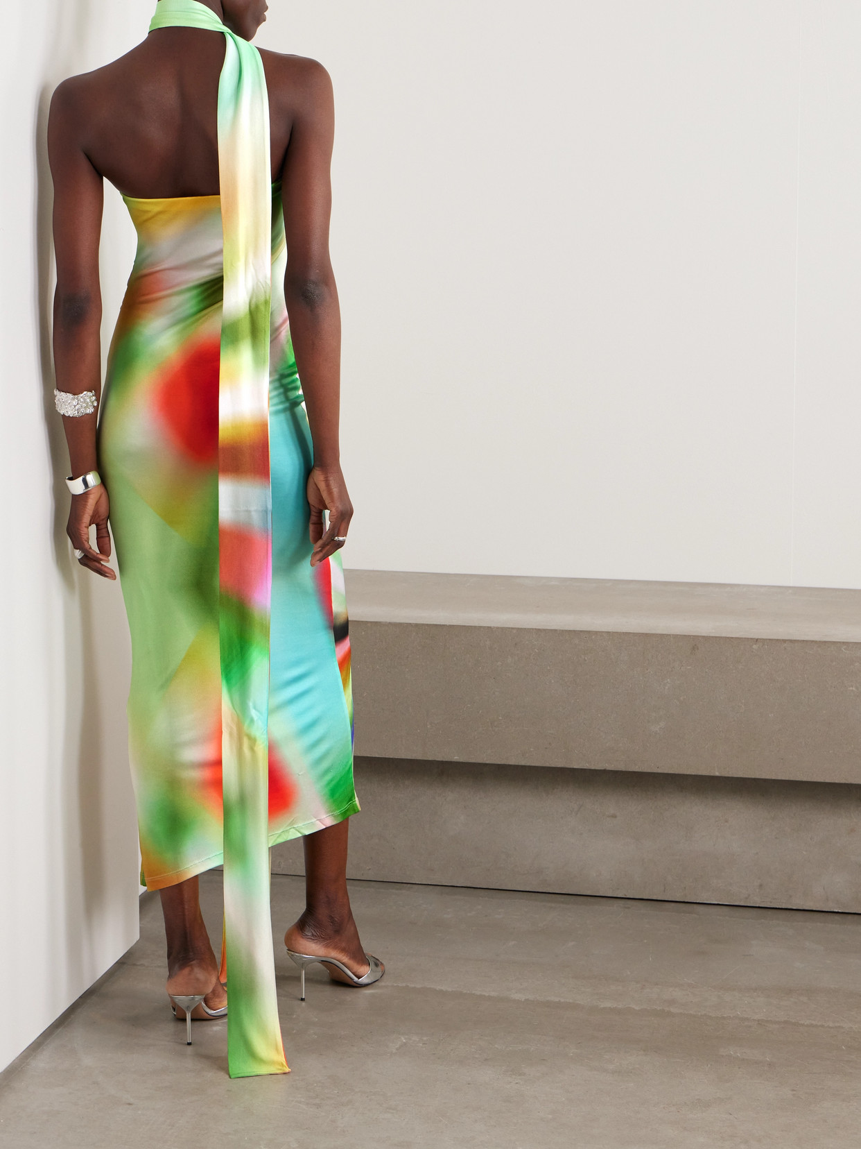 Siedres Exclusive Raye Scarf-Detailed Midi Halter Dress - Green |  Editorialist