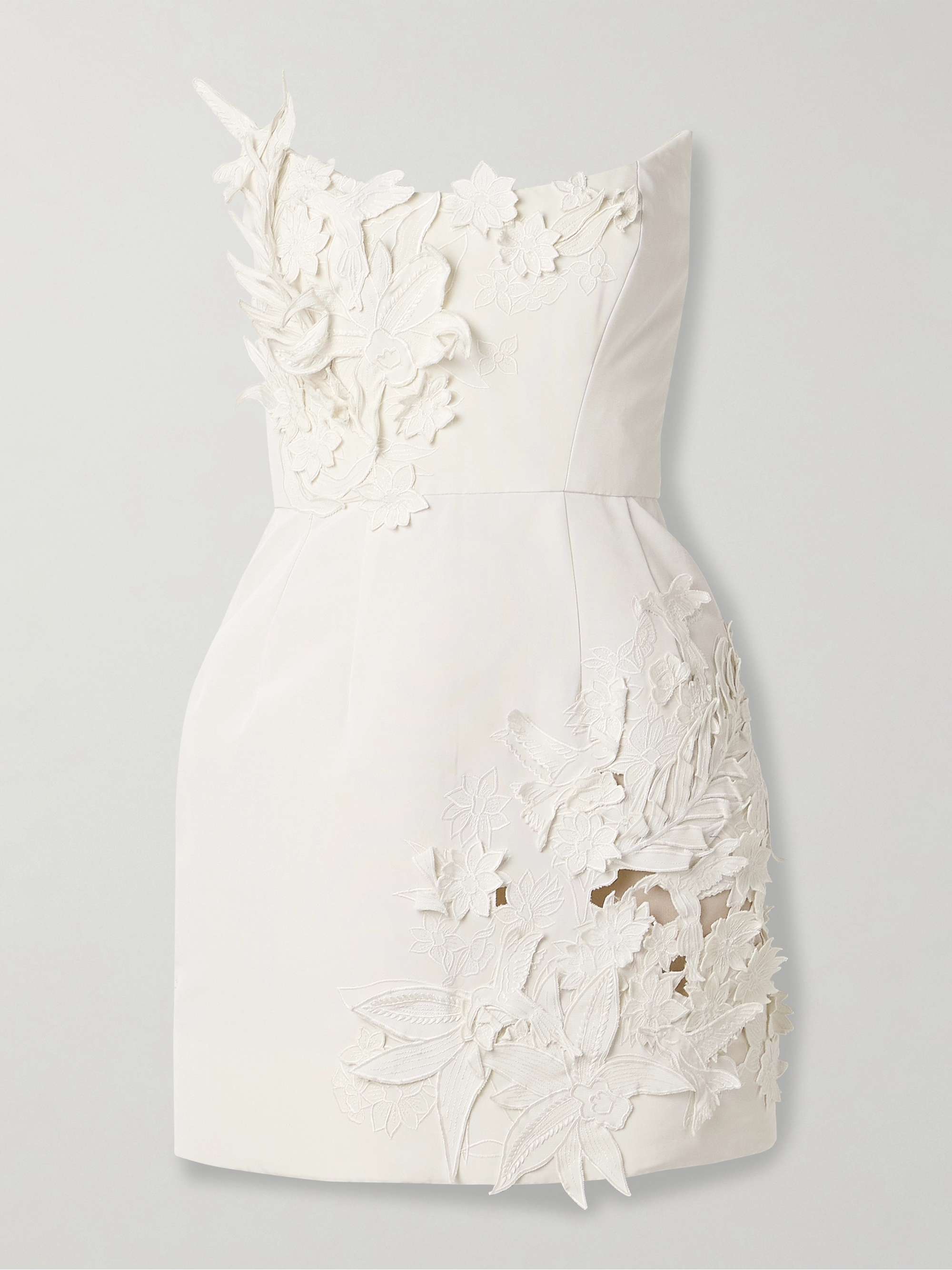 oscar de la renta white mini dress Oscar De La Renta AppliquéD Cotton-Blend Faille Mini Dress In Ivory - 60%  Off
