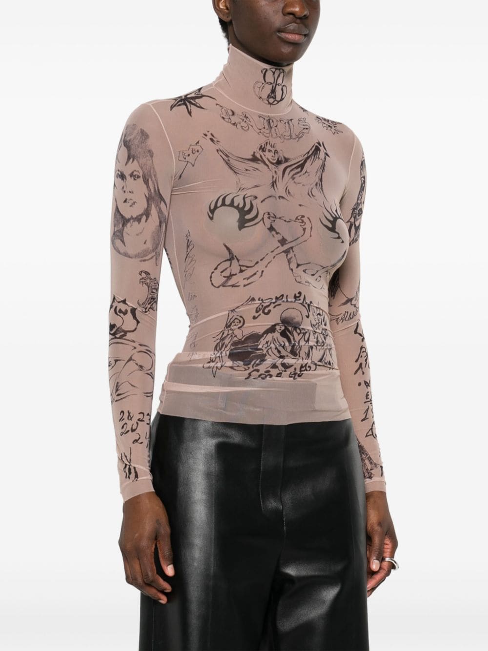 Balenciaga Tattoo-Print Econd-Kin Top In Neutrals - 62% Off