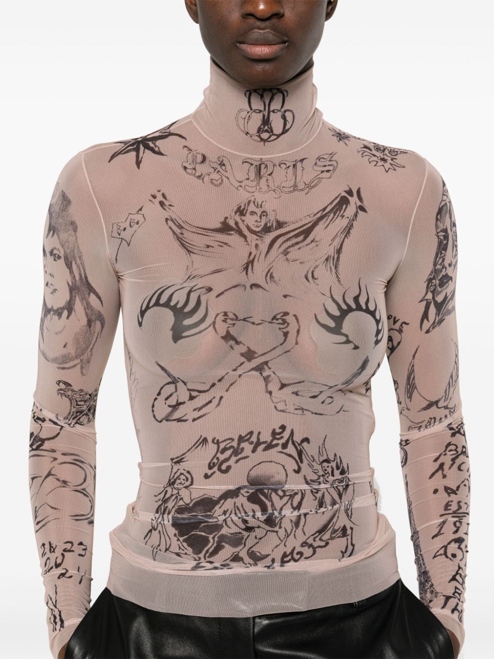 Balenciaga Tattoo-Print Econd-Kin Top In Neutrals - 62% Off