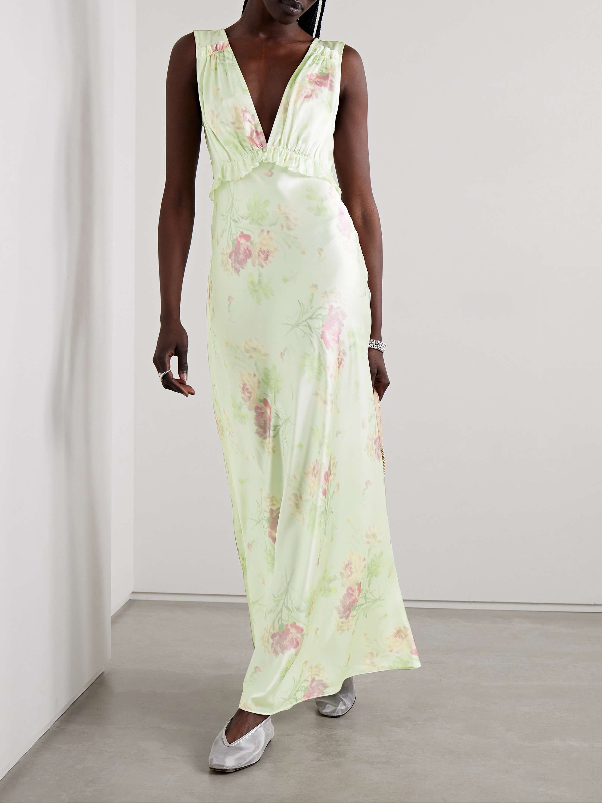 Loveshackfancy Suniva Floral-Print Silk-Charmeuse Maxi Dress In Green - 60% Off | Editorialist Loveshackfancy Suniva Floral-Print Silk-Charmeuse Maxi Dress In Green - 60% Off | Editorialist