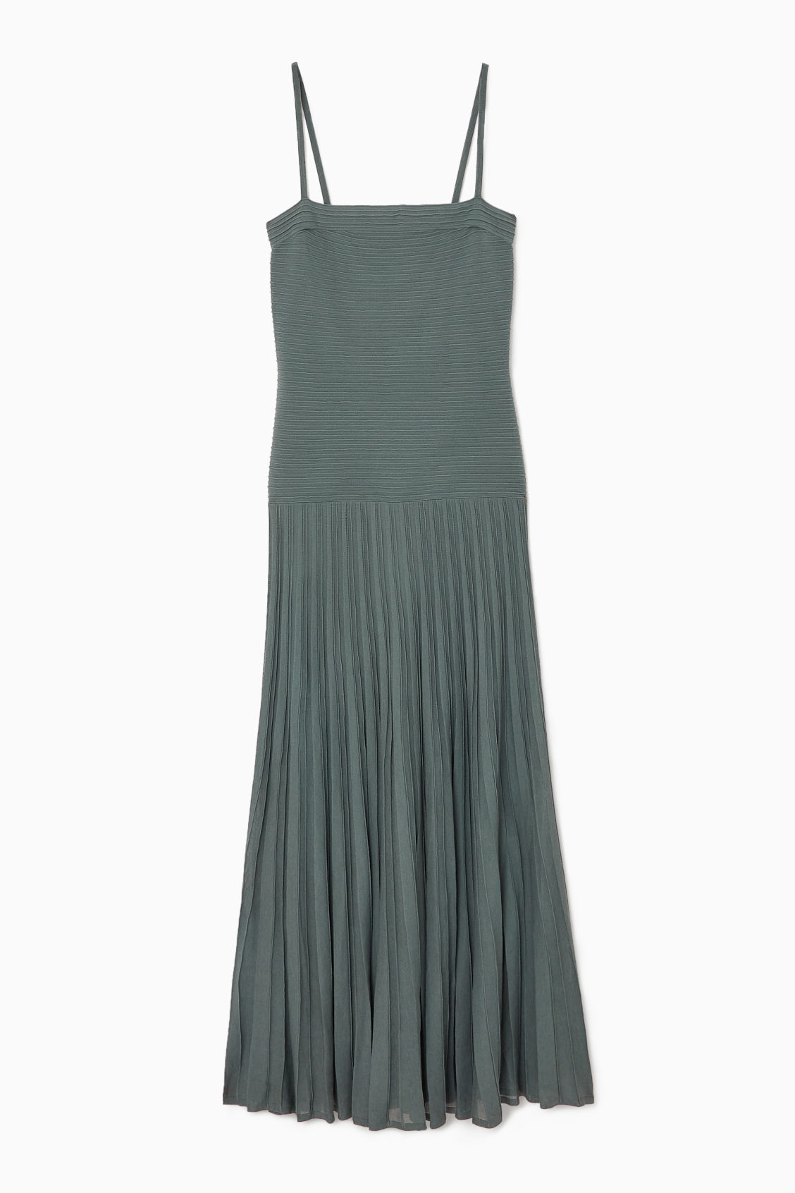Cos Pleated Knitted Maxi Dress In Green - 50% Off | Editorialist