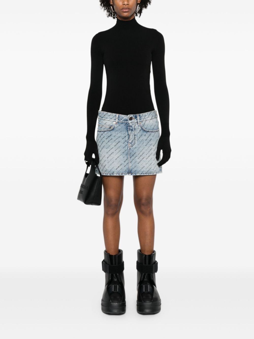 BALENCIAGA Balenciaga Logo-Print Denim Mini Skirt