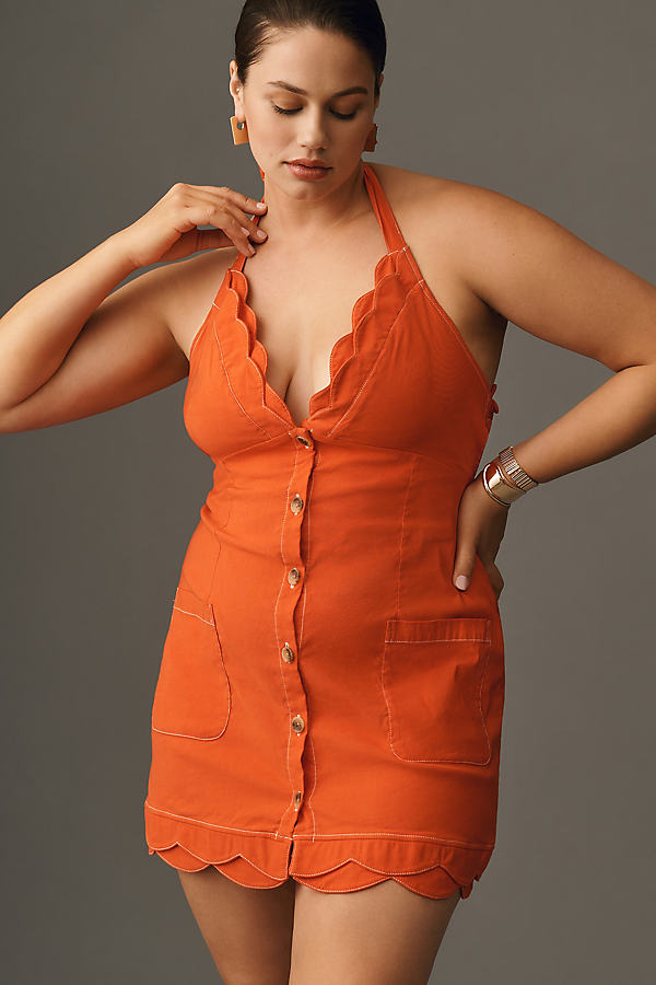 Maeve Halter V-Neck Scallop Mi Dress In Red - 68% Off | Editorialist