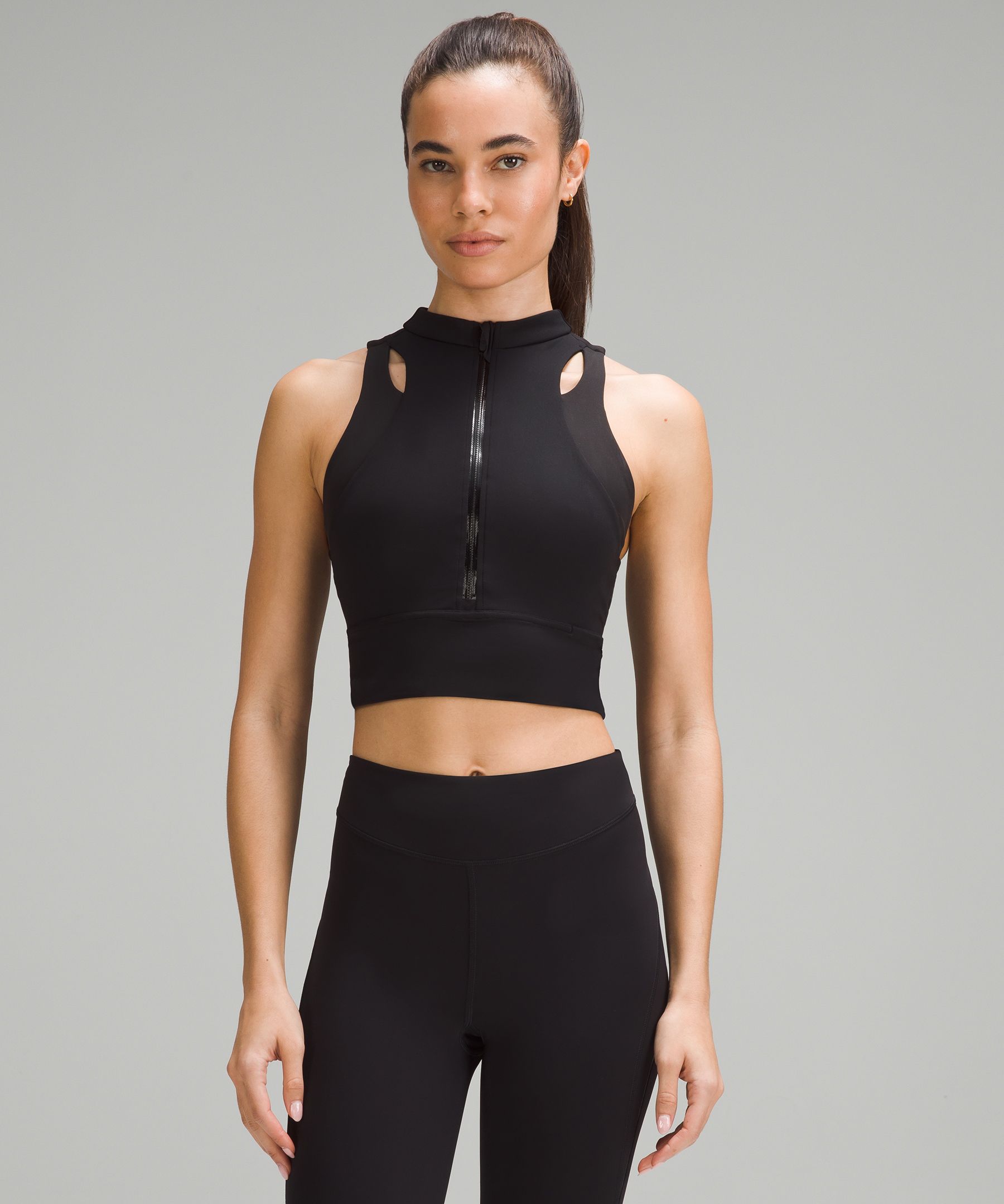 Lululemon Nulux Cropped Half-Zip Track Tank Top - Black | Editorialist