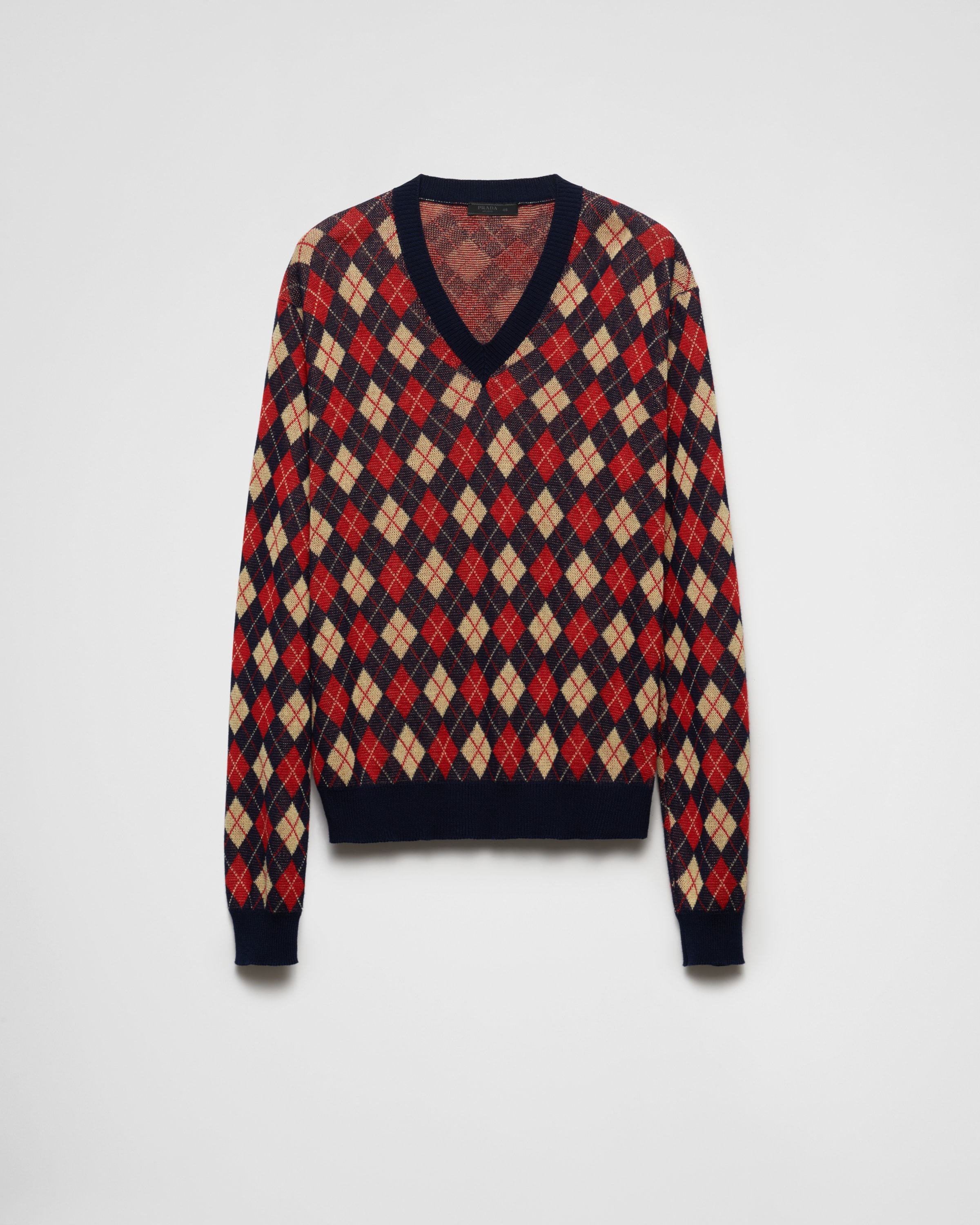 トップス Prada argyle v neck knit sweater Prada Argyle Cotton Sweater - Navy | Editorialist
