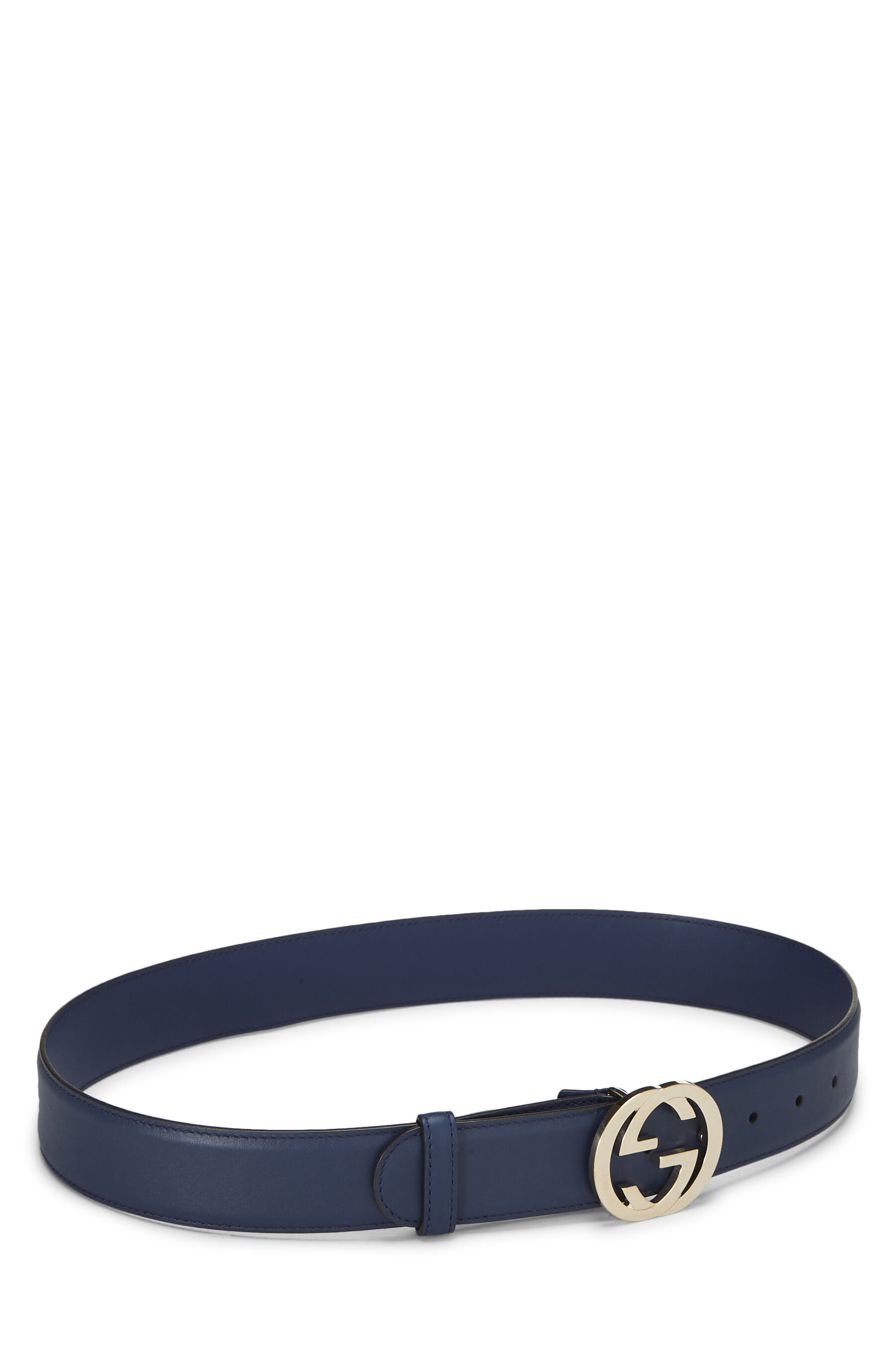 Gucci Leather Interlocking Gg Belt - Navy | Editorialist