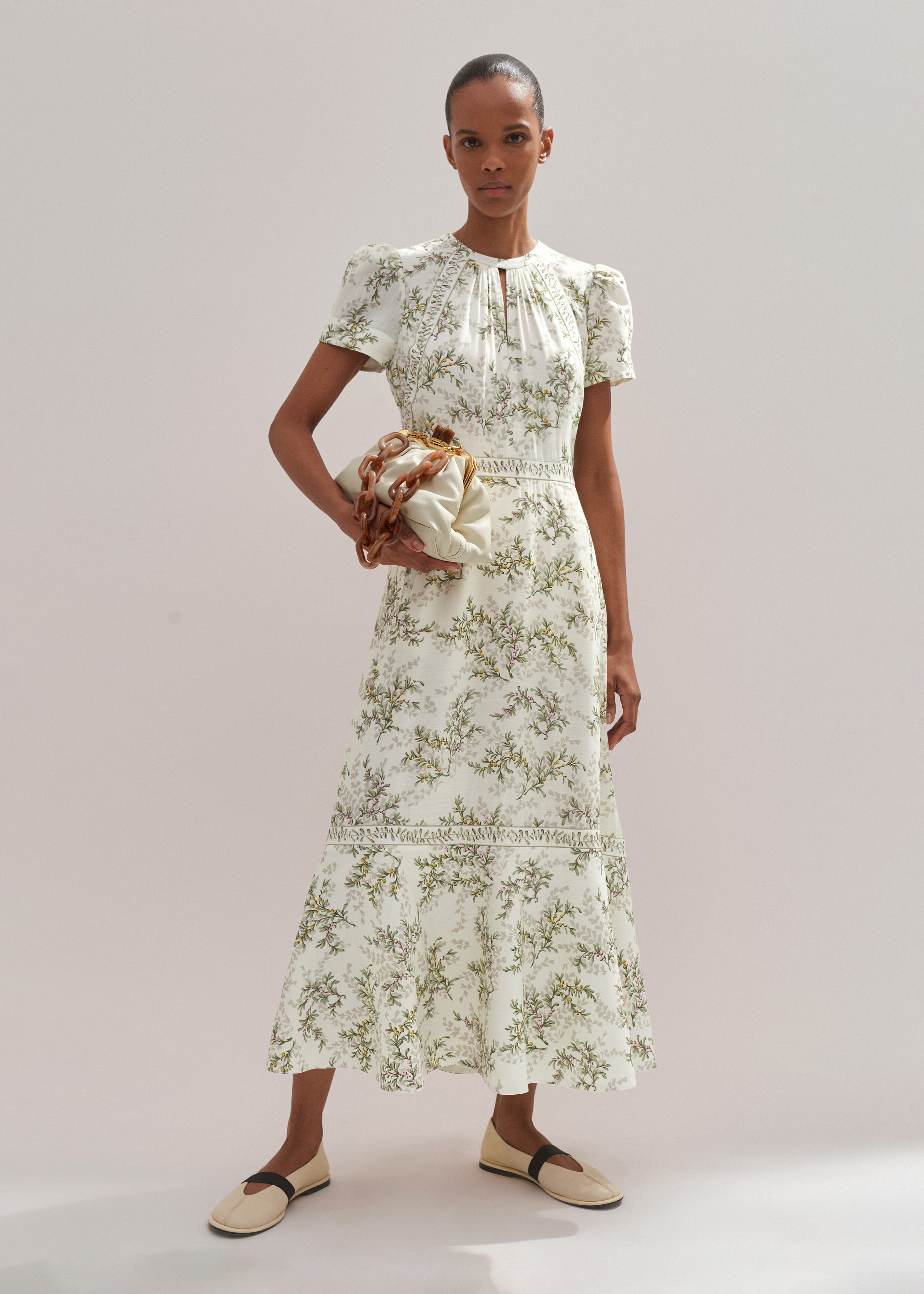 Me+Em Shadow Berry Print Maxi Dress - Light Cream/Green/Multi | Editorialist
