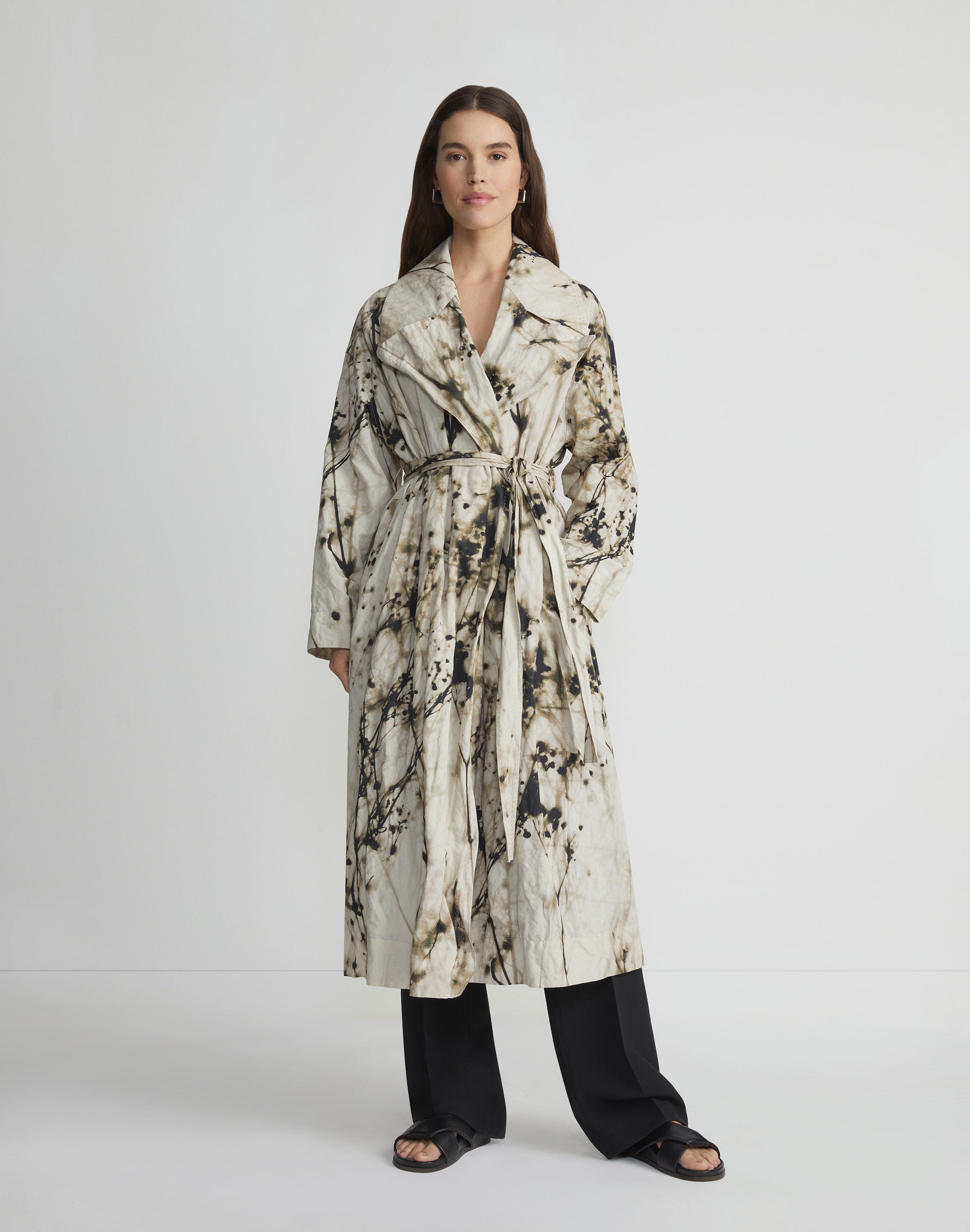 Lafayette 148 New York Shadow Print Crinkle Cotton Trench Coat In  display picture 1