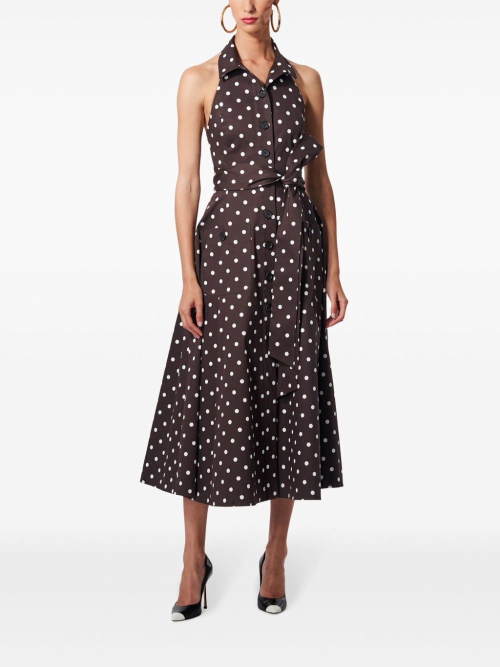 carolina herrera brown dress CAROLINA HERRERA Size 8 Navy Brown Cotton Blend Ombre Sleeveless Dress