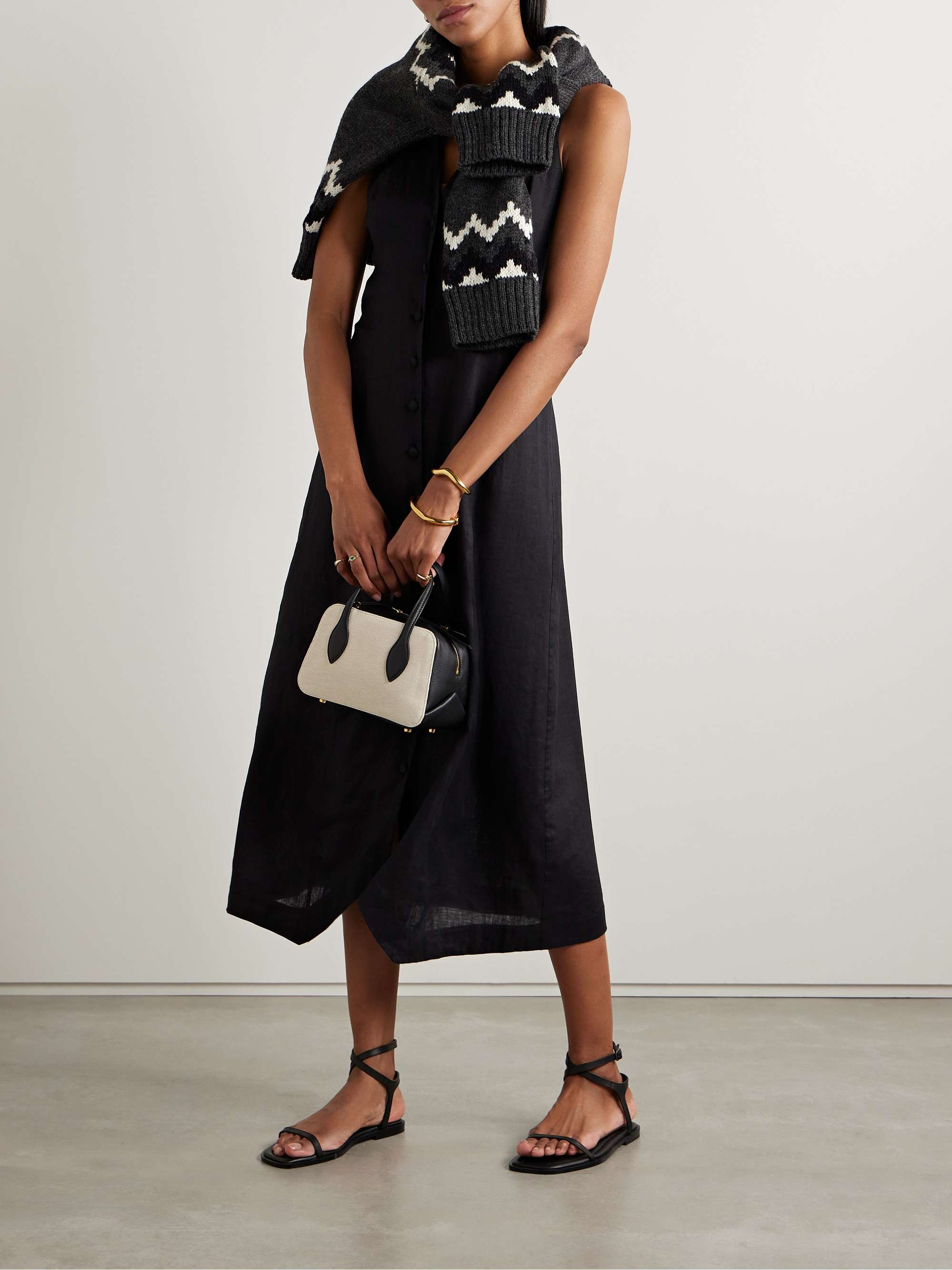 DEn Allene Linen Midi Dress In Black - 60% Off | Editorialist