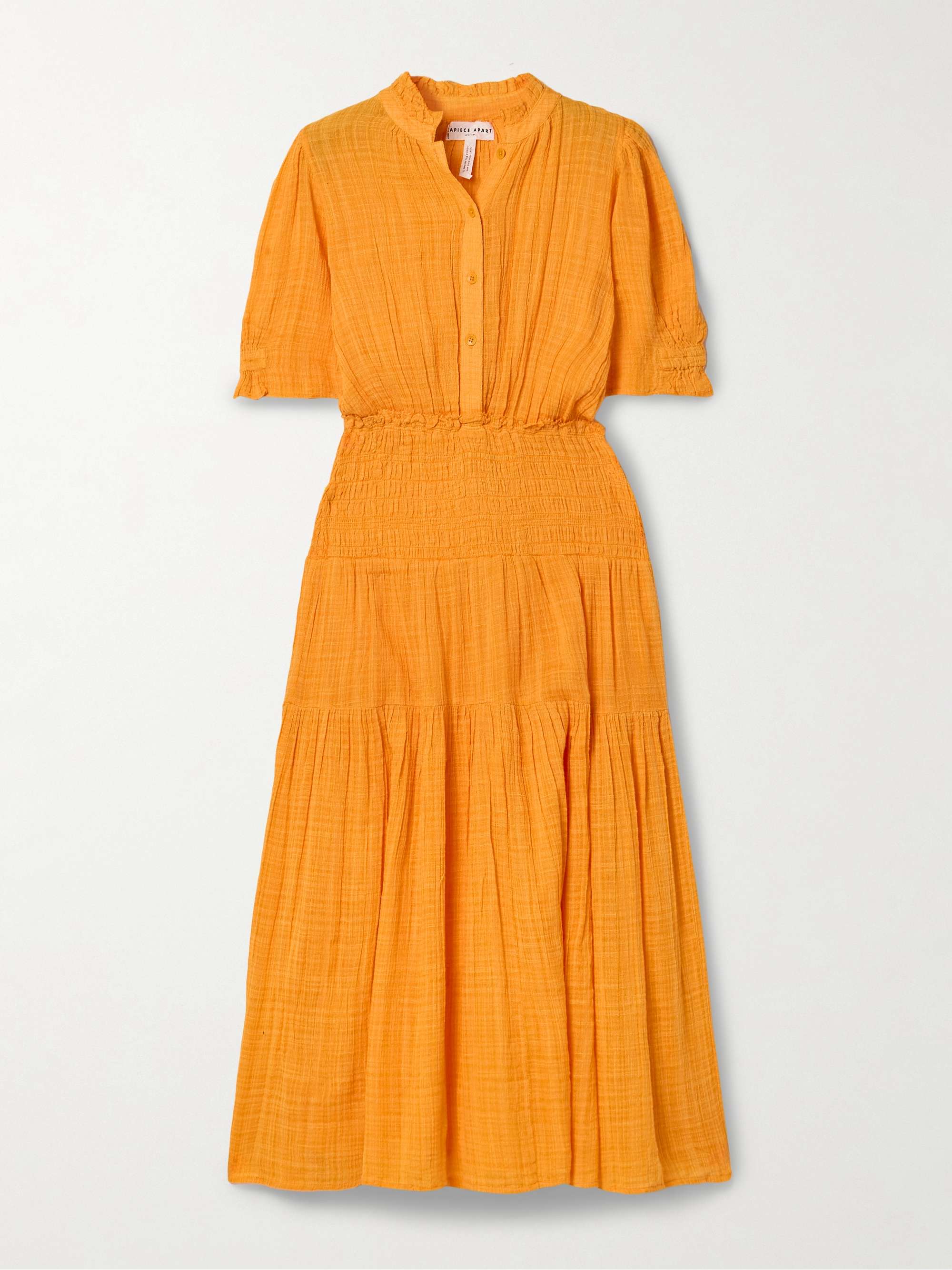 Apiece Apart Las Alturas Shirred Organic Cotton-Blend Gauze Midi