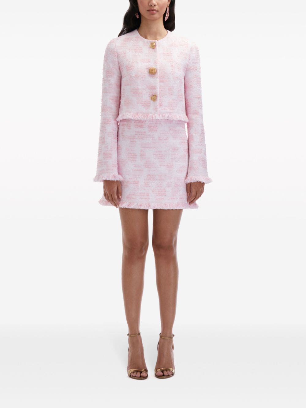 OSCAR DE LA RENTA Textured Tweed Cropped Jacket