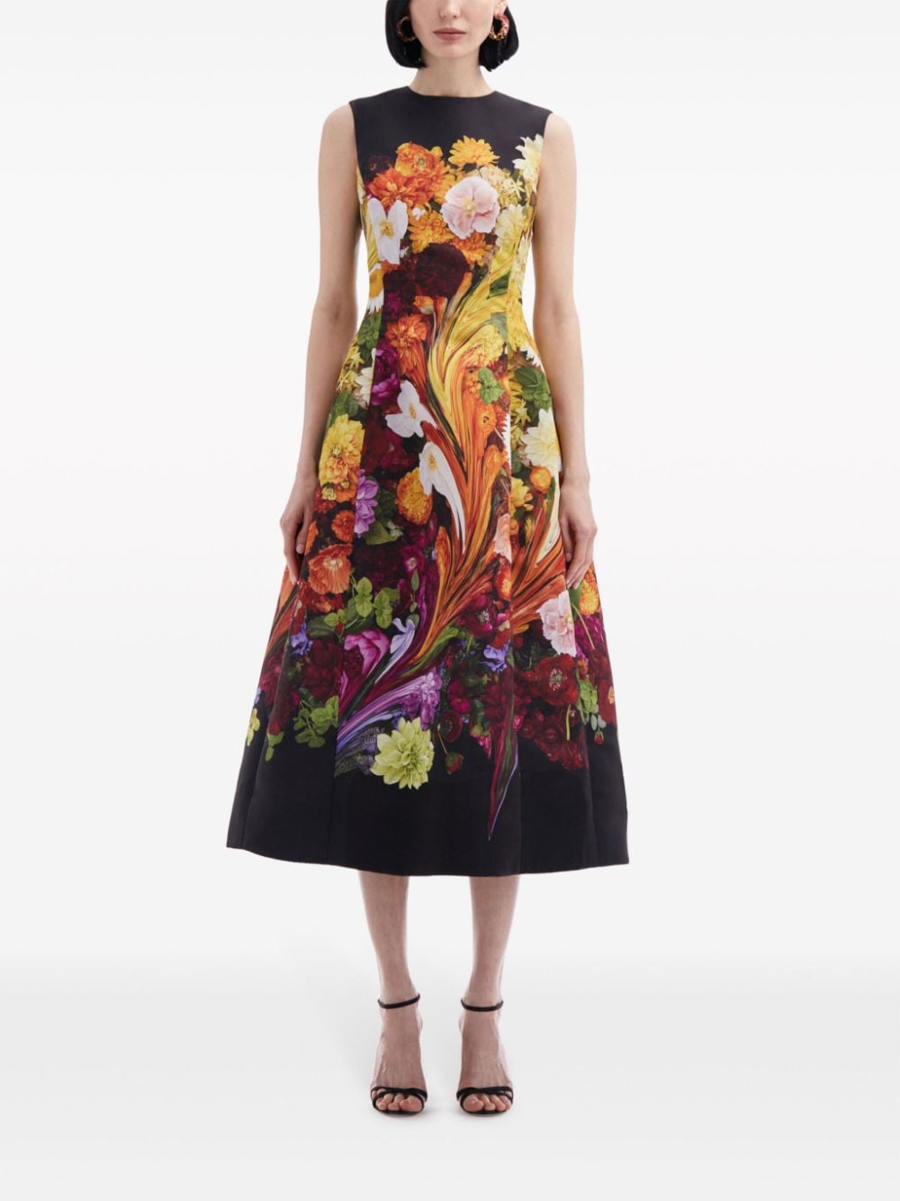 OSCAR DE LA RENTA Oscar de la Renta Rainbow Flower Marble Faille Dress