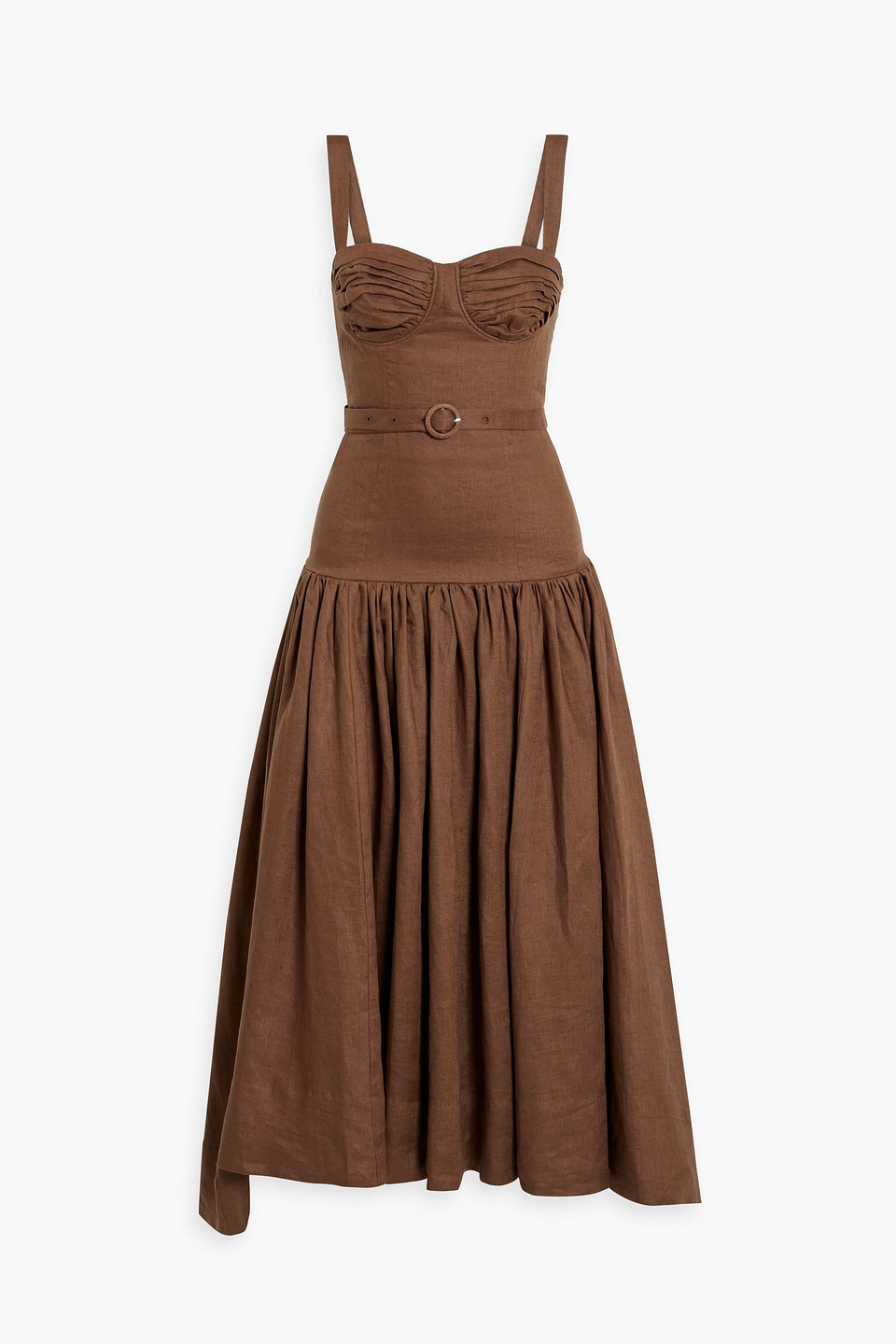 nicholas brown dress Belted Floral-print Linen Maxi Dress