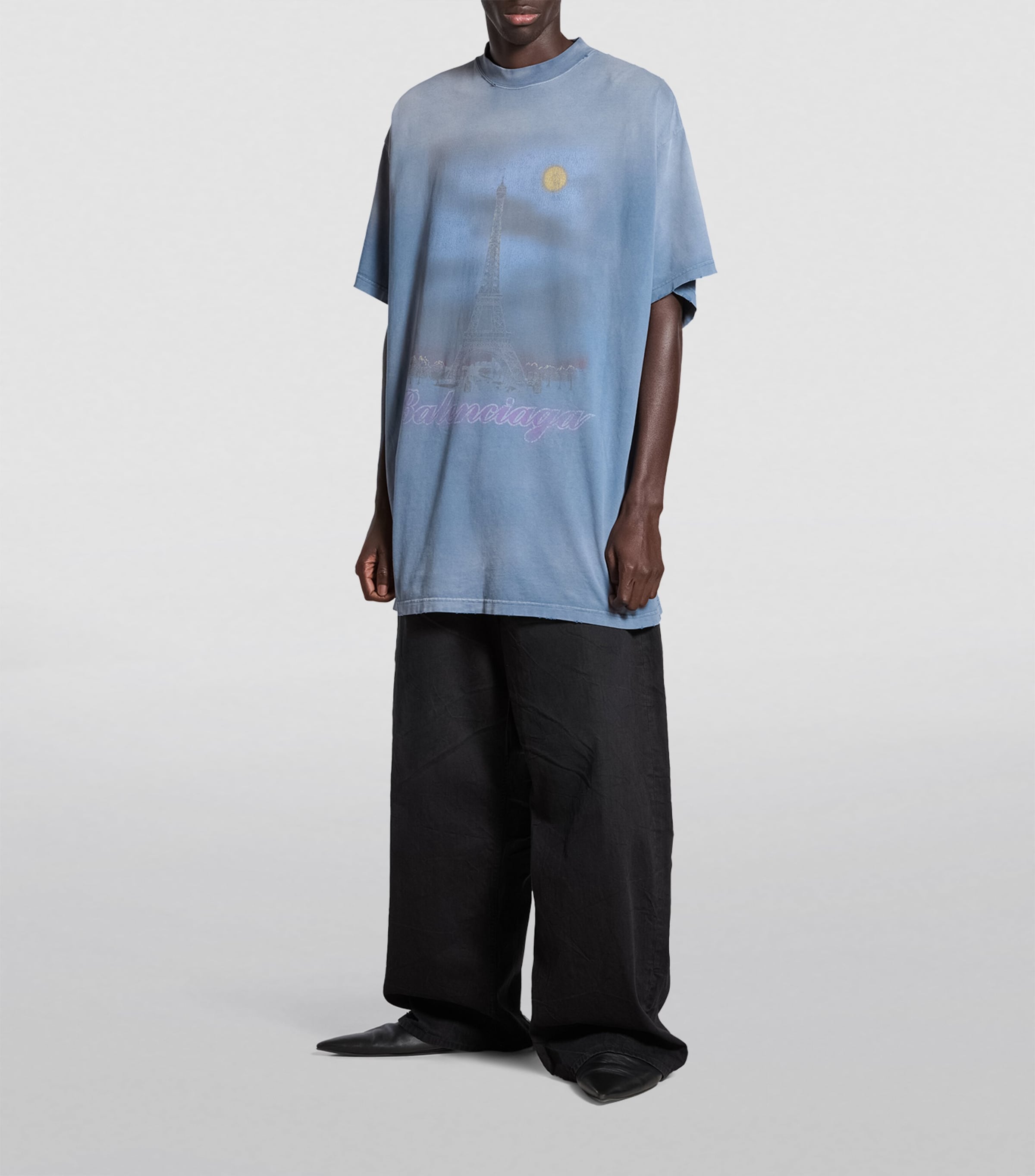 Balenciaga Oversized Paris Moon T-Shirt - Blue | Editorialist