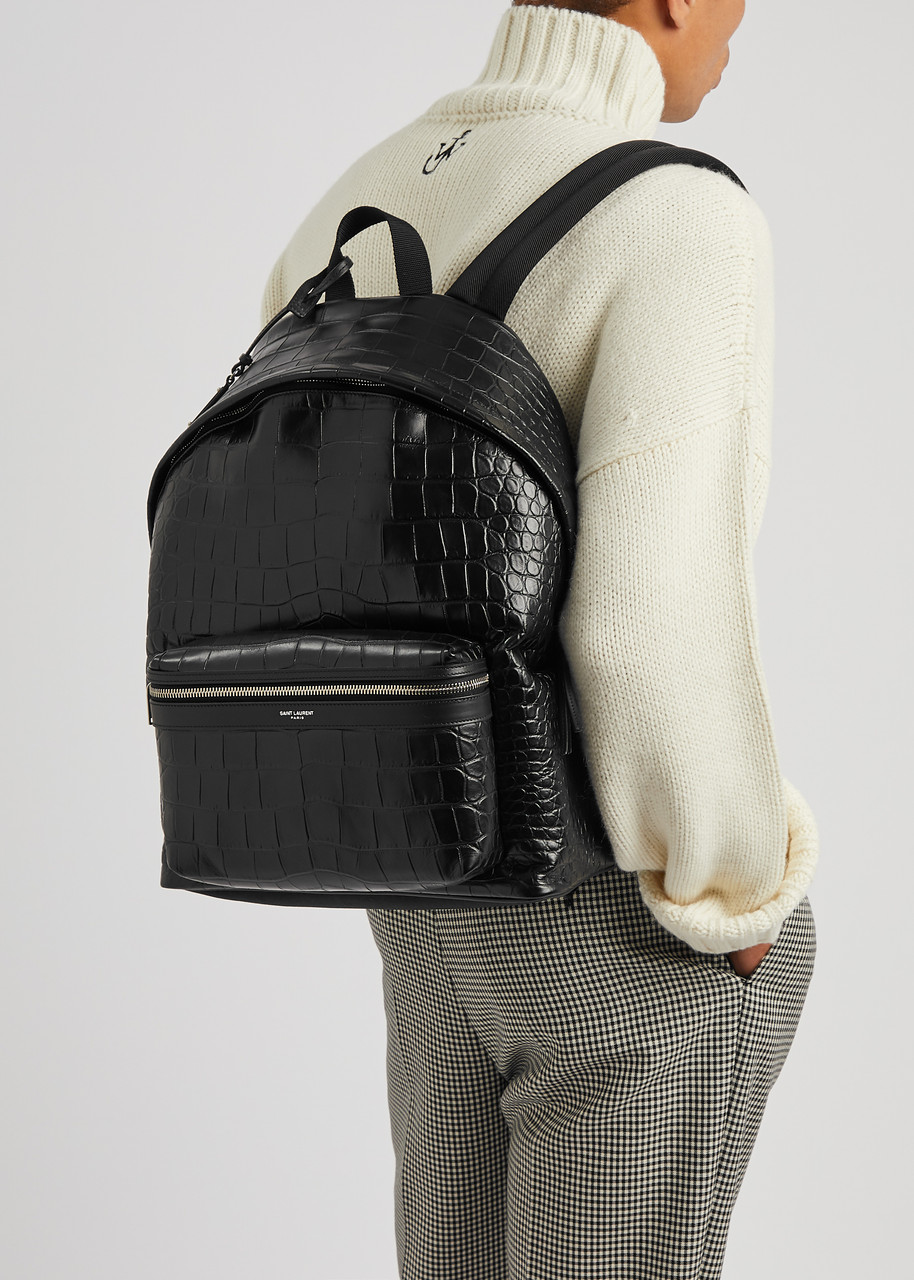 Saint Laurent City Crocodile-Effect Leather Backpack In  display picture 3