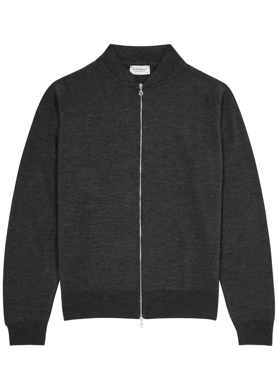 John Smedley Maclean Wool Cardigan In Charcoal - 50% Off