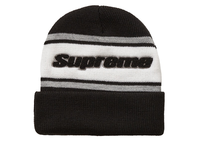 Supreme Chenille Stripe Beanie - Black | Editorialist