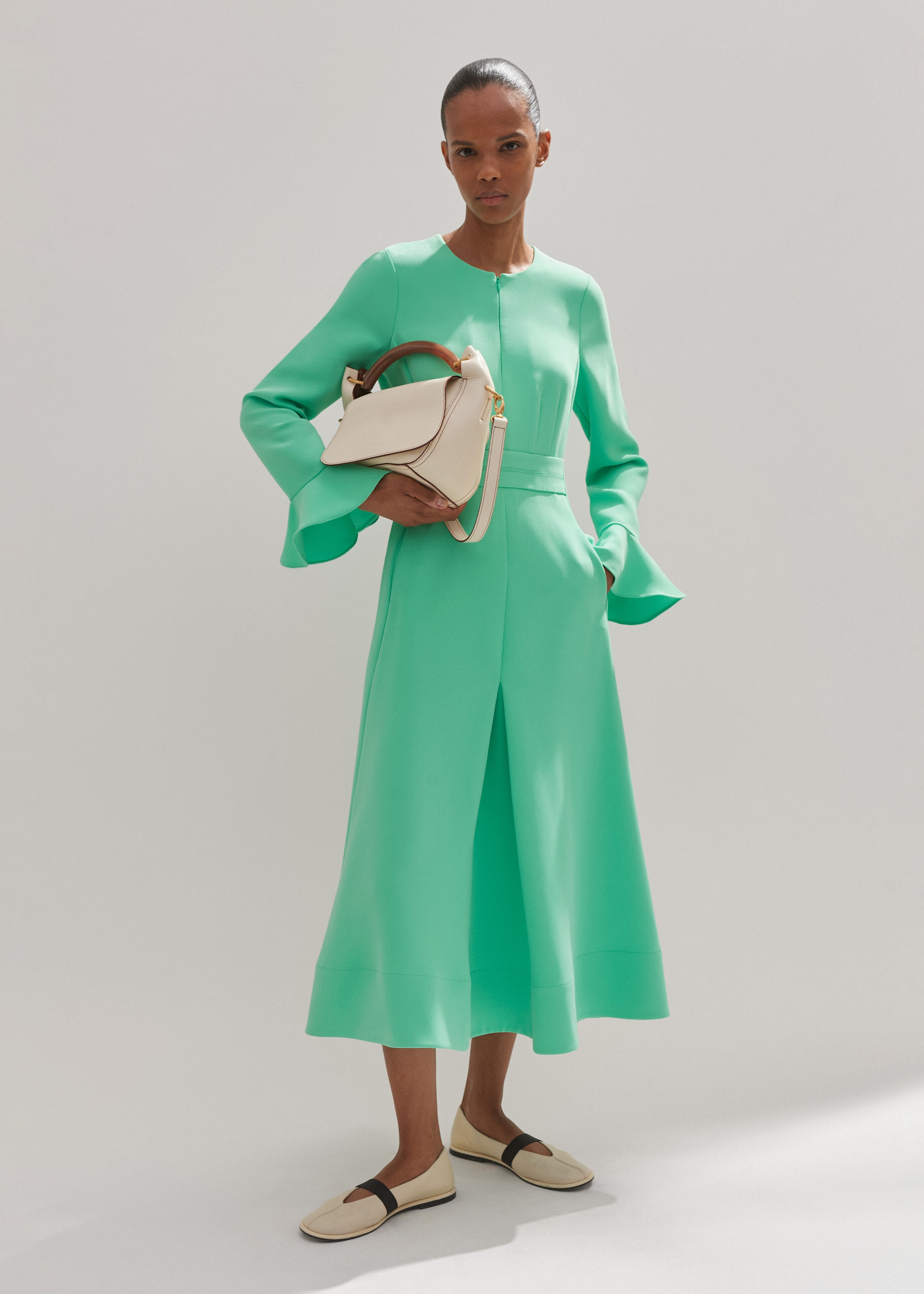green emerald velvet dress Black Strapless Crepe Midi Dress With Bubble Hem main image 1