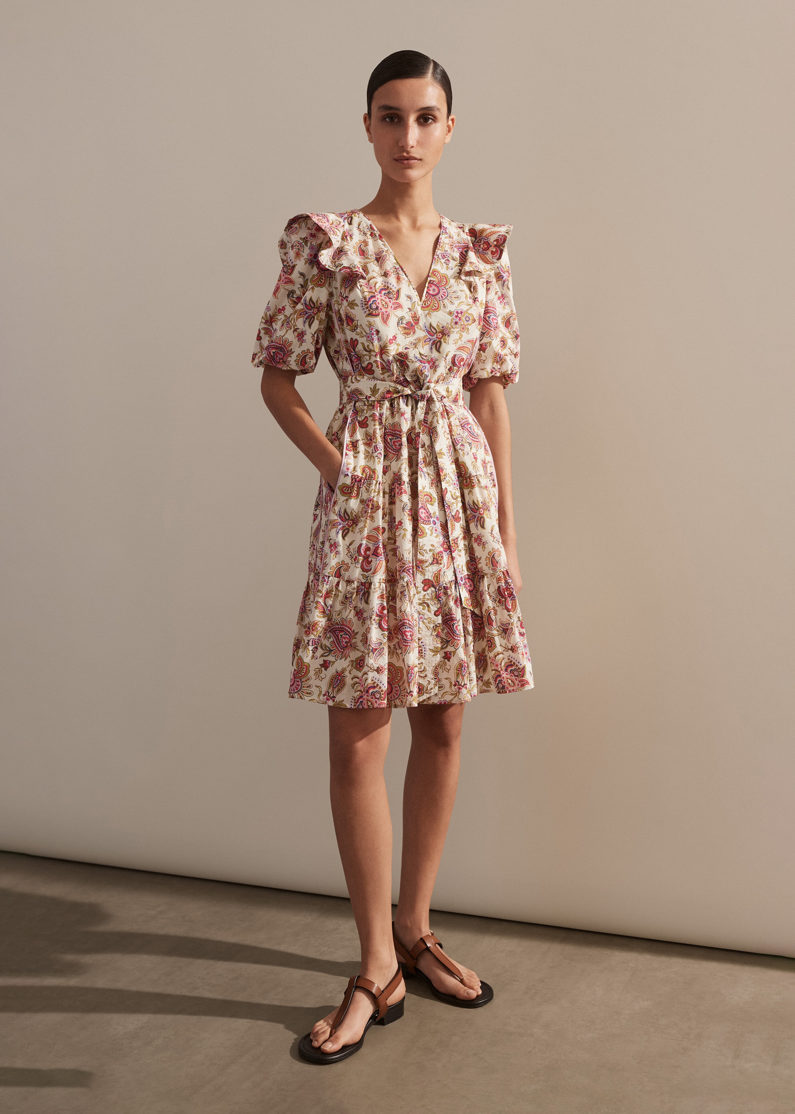 Me+Em Cotton Paisley Print Mini Dress With Belt In Light Cream/Red/Multi -  60% Off | Editorialist