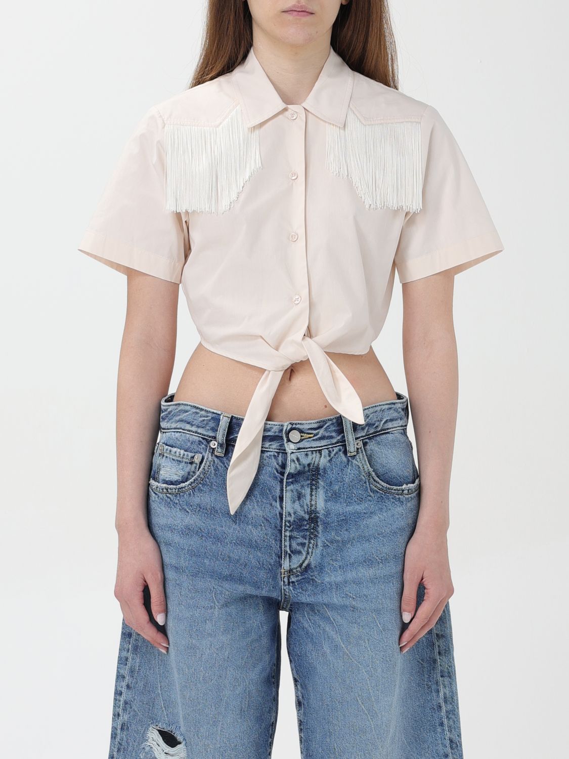 PINKO Pinko Cropped Shirt with Fringe Detail