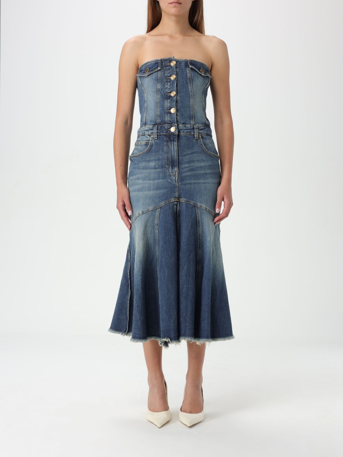 Pinko Strapless Denim Dress In Blue - 40% Off | Editorialist
