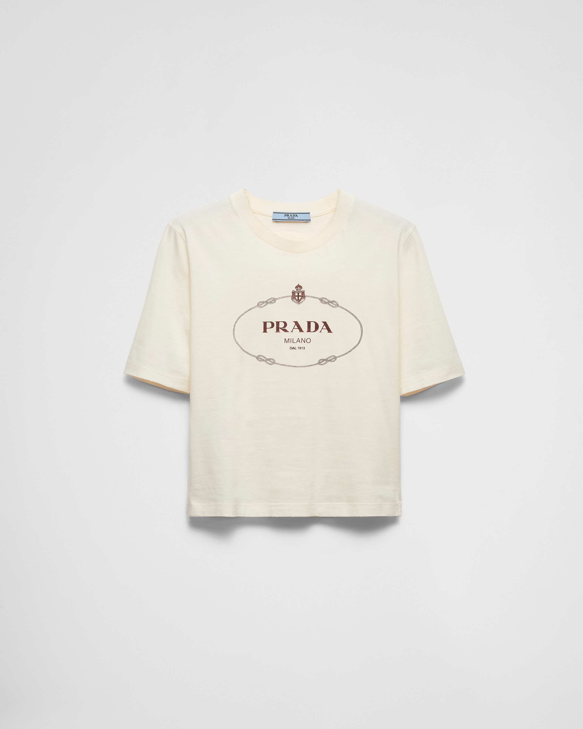 Prada Printed Jersey T-Shirt - Ivory/Garnet | Editorialist