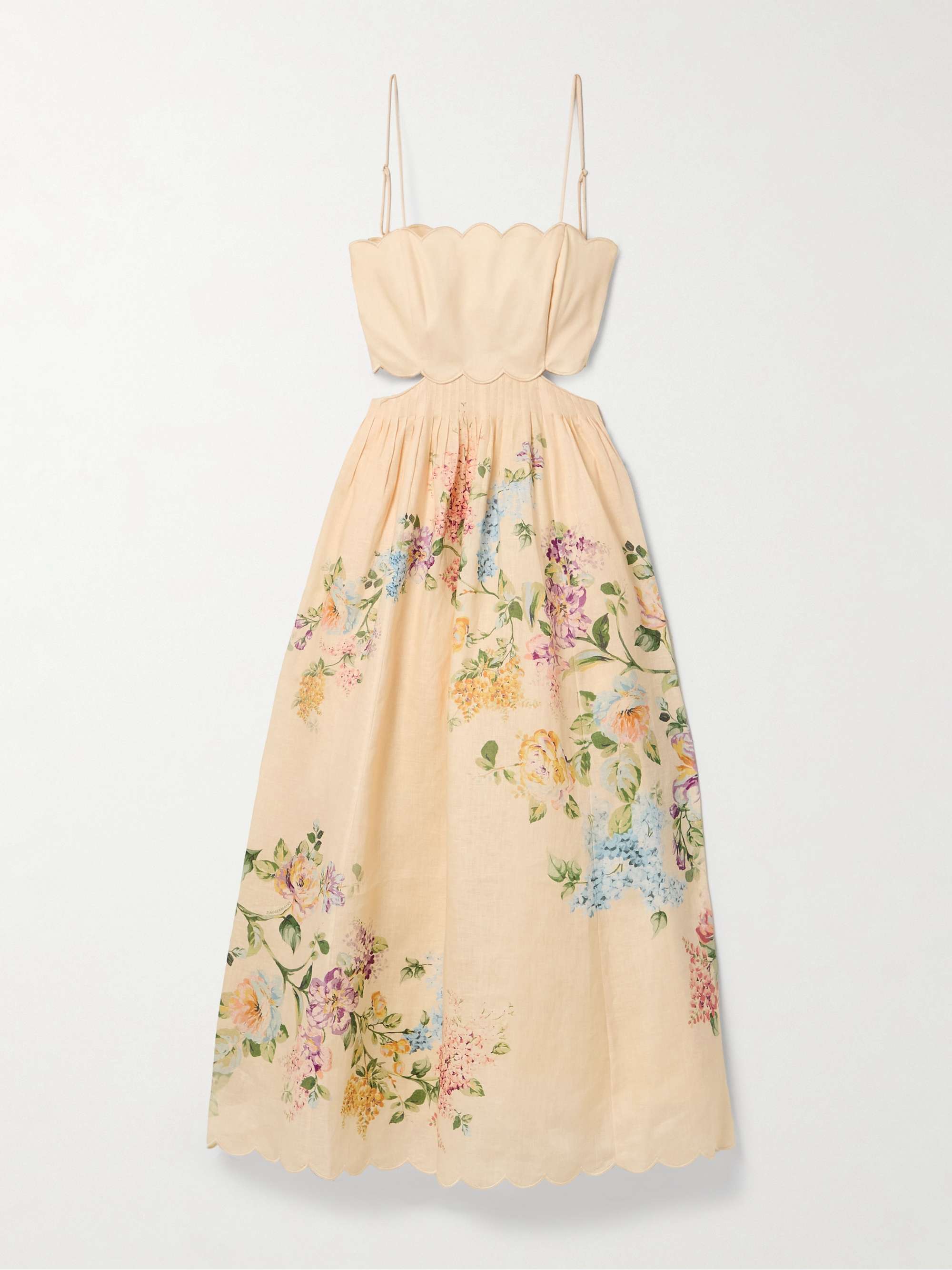 white christmas dresses Zimmermann Halliday Scallop Midi Dress in Cream Watercolour Floral Siz main image 0
