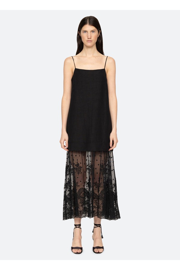 sea lara lace-detailed linen-blend maxi dress Sea Lara Linen Combo Slip Dress In Black - 40% Off