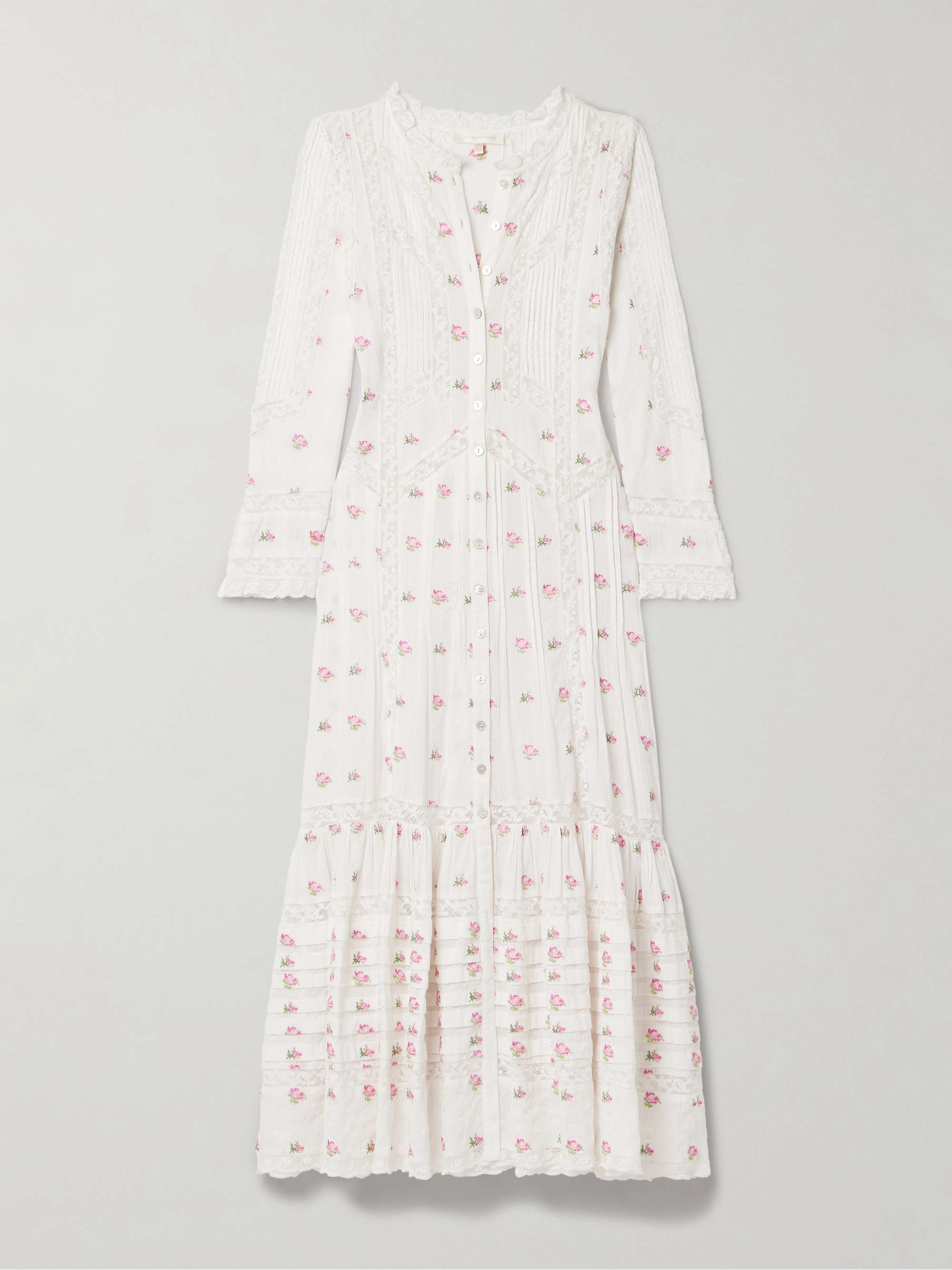 Avin Pointelle-knit Lace-trimmed Embroidered Midi Dress - Pink