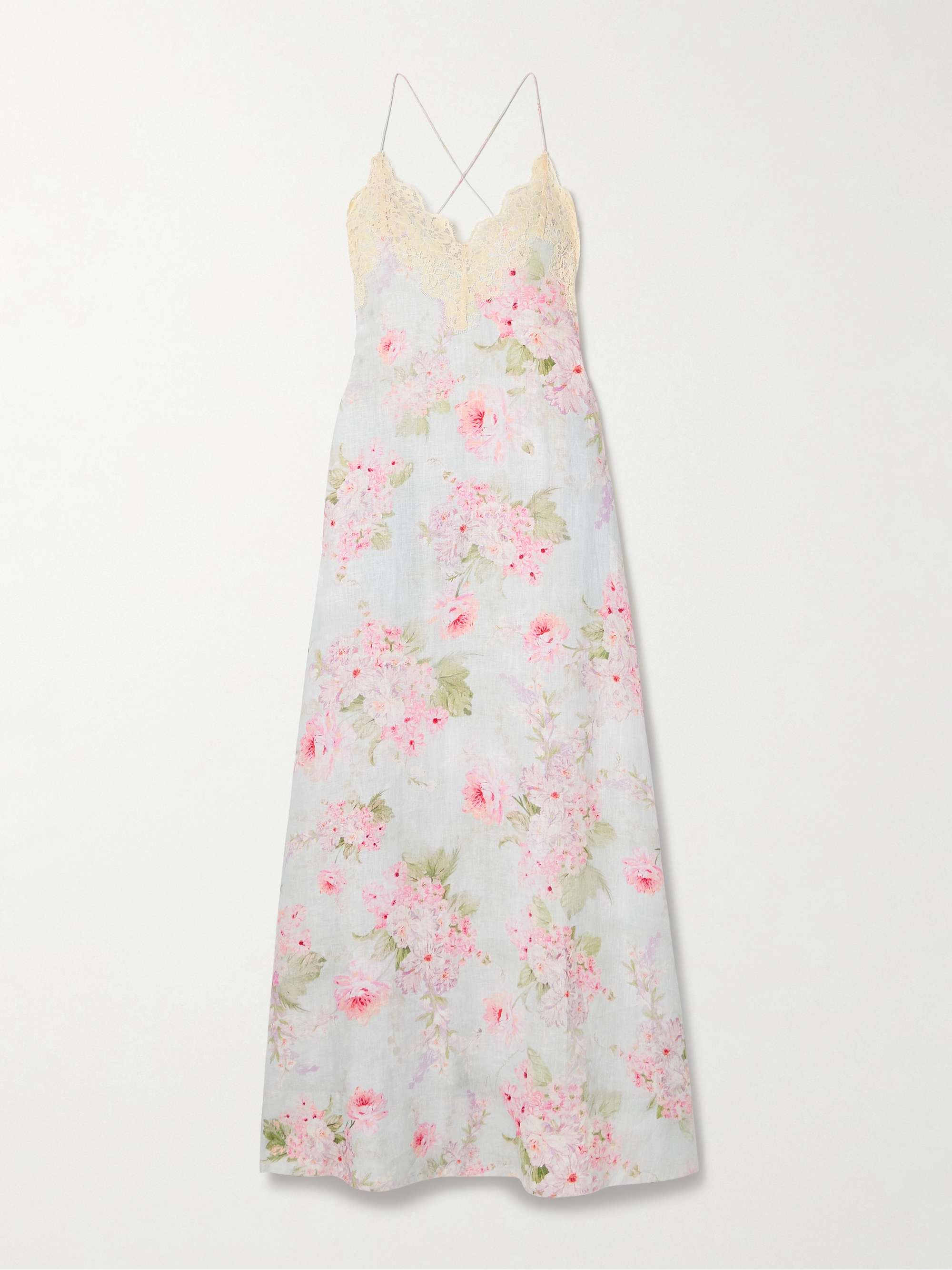 Zimmermann Halliday Lace-Trimmed Floral Linen Maxi Dress In Blue - 50% Off | Editorialist Zimmermann Halliday Lace-Trimmed Floral Linen Maxi Dress In Blue - 50% Off | Editorialist